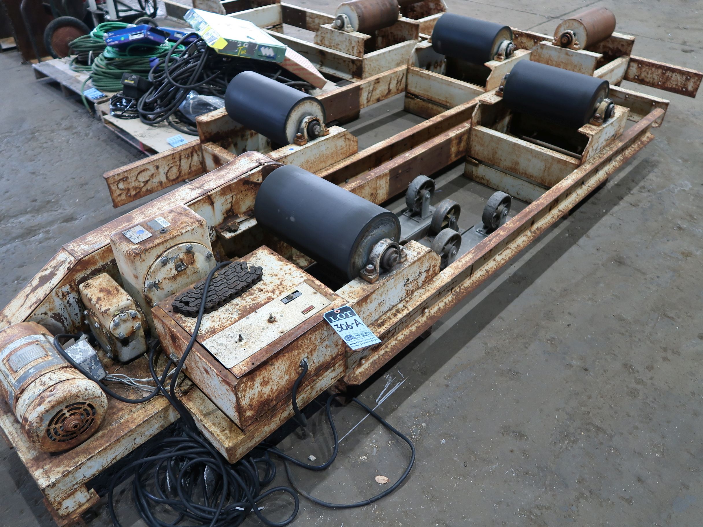 18" WIDE ROLLERS X 8' LONG (1) 1 HP POWER ROLLER WITH (3) IDLERS TANK ...