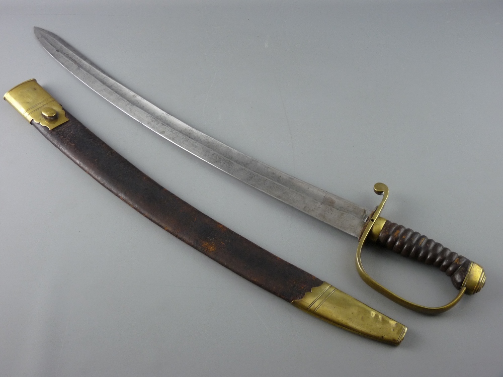 A LATE 19th CENTURY LANCASHIRE POLICE SHORT CURVED SWORD having a twist ...