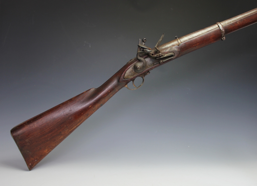 A 19th century Nepalese flint lock musket, three band Enfield style ...