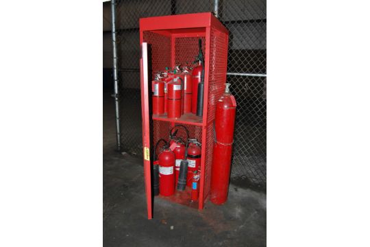 FIRE EXTINGUISHER CAGE WITH APPROX. 12 FIRE EXTINGUISHERS, (2 ...