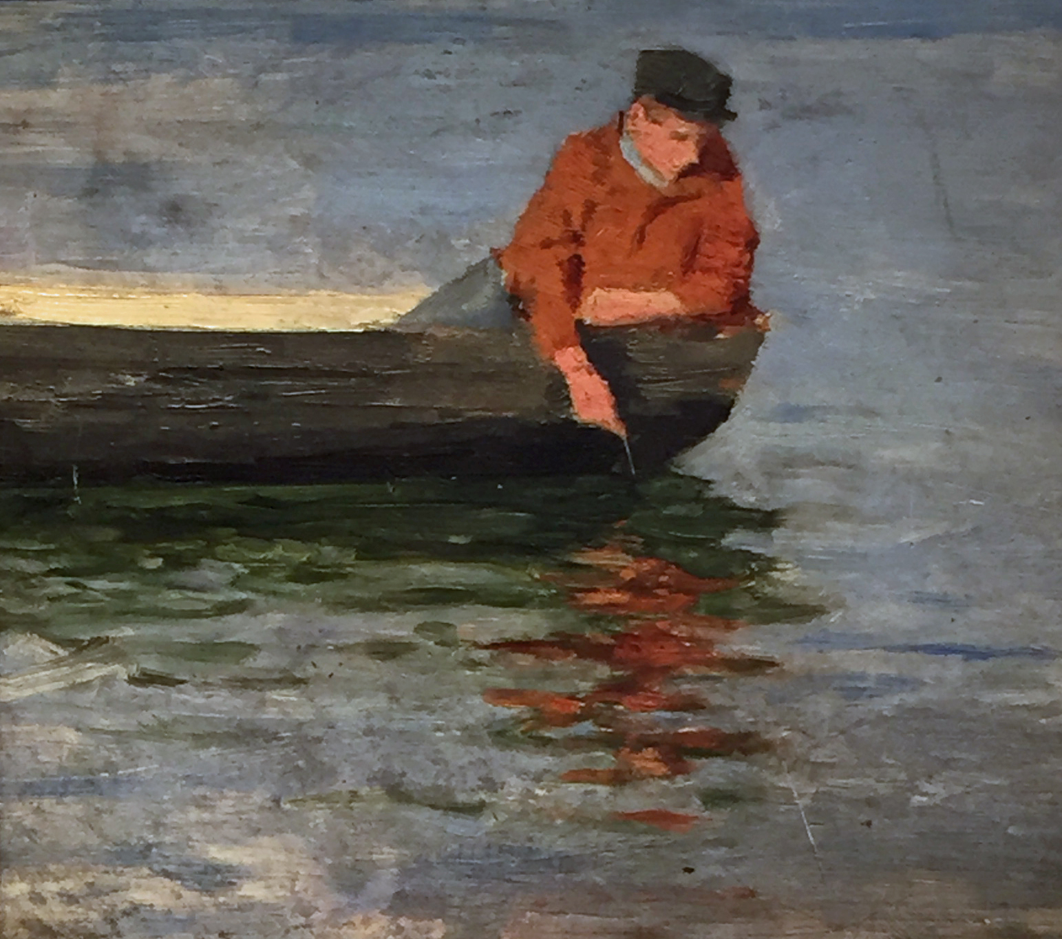 Attributed to Henry Scott Tuke (1858-1929)Fishing, oil on board,7.5" x ...