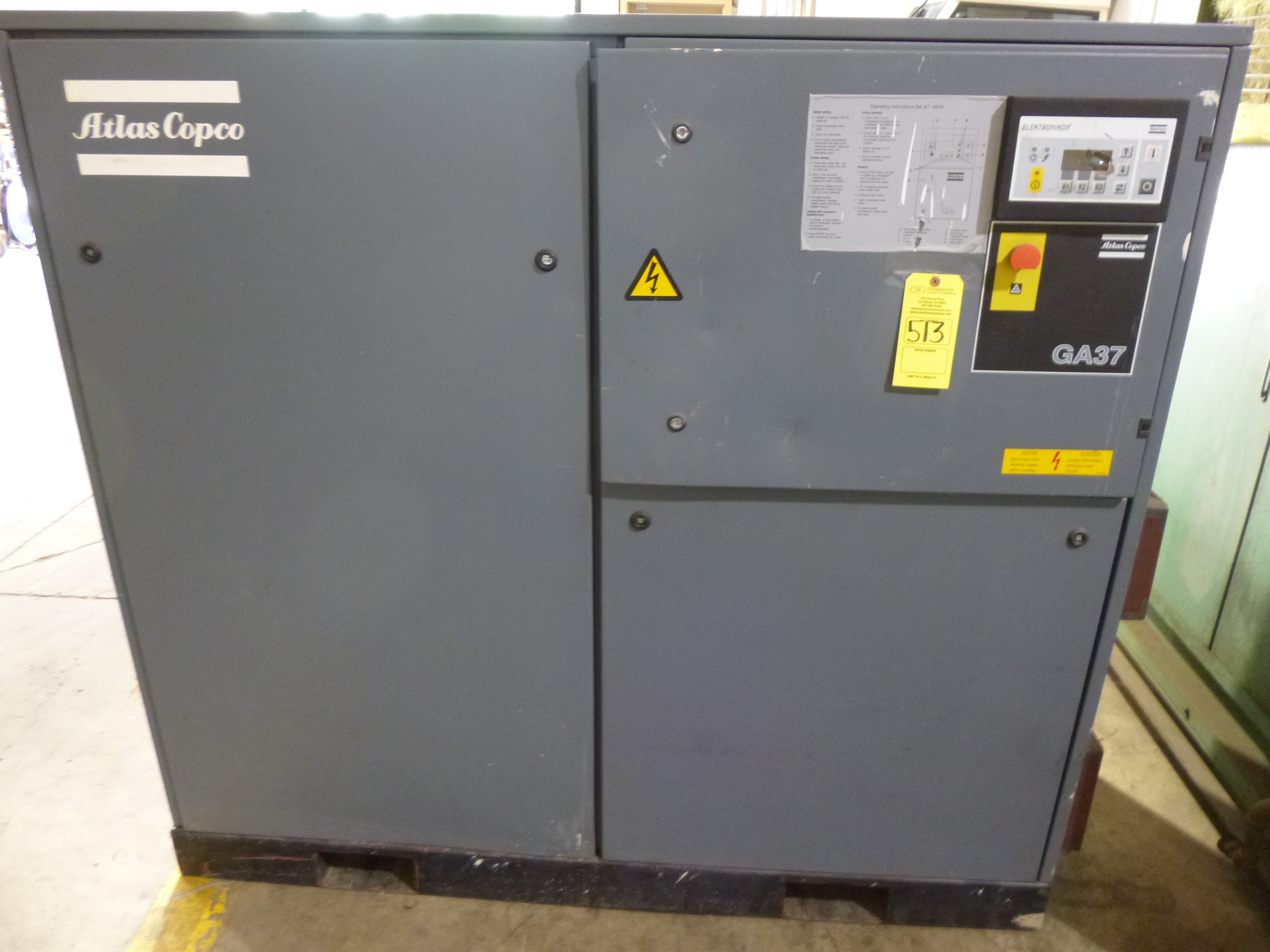 50hp Atlas Copco package compressor Model GA37, Serial number HOL022513 ...