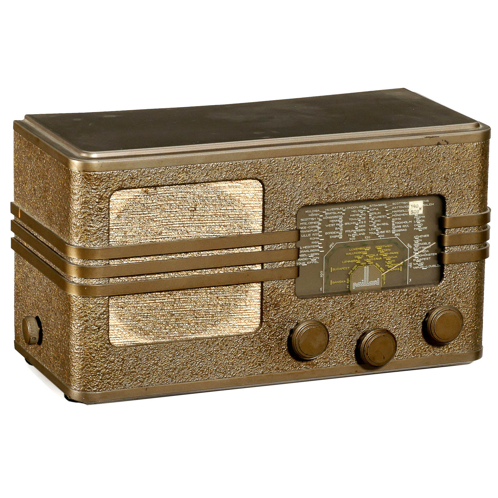 5 Swiss Tube Radios, 1938–52 1) Siemens Albis 441a, 1949. – 2) Paillard ...