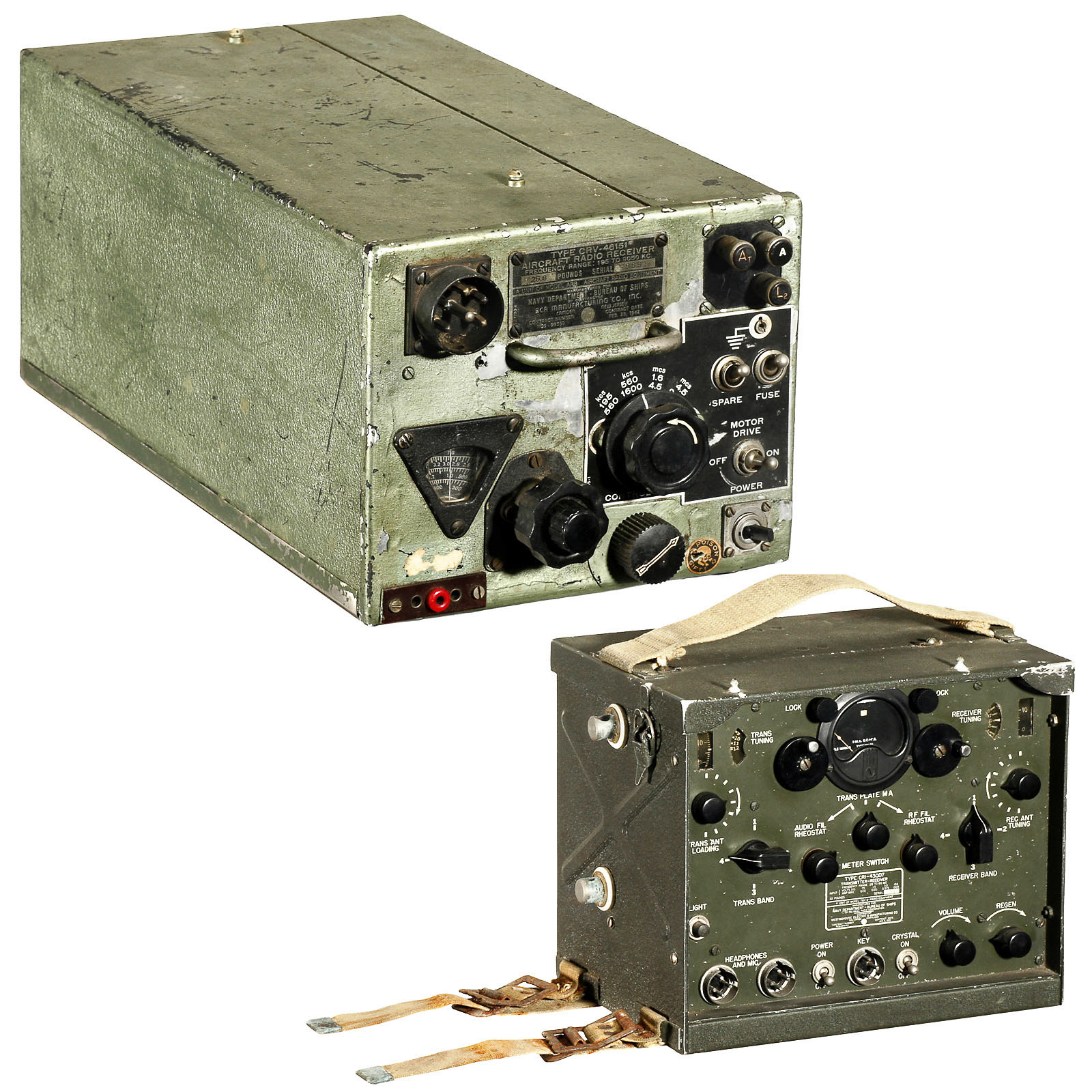 2 Military Wireless Transceivers, USA, c. 1940 1) RCA aircraft radio ...