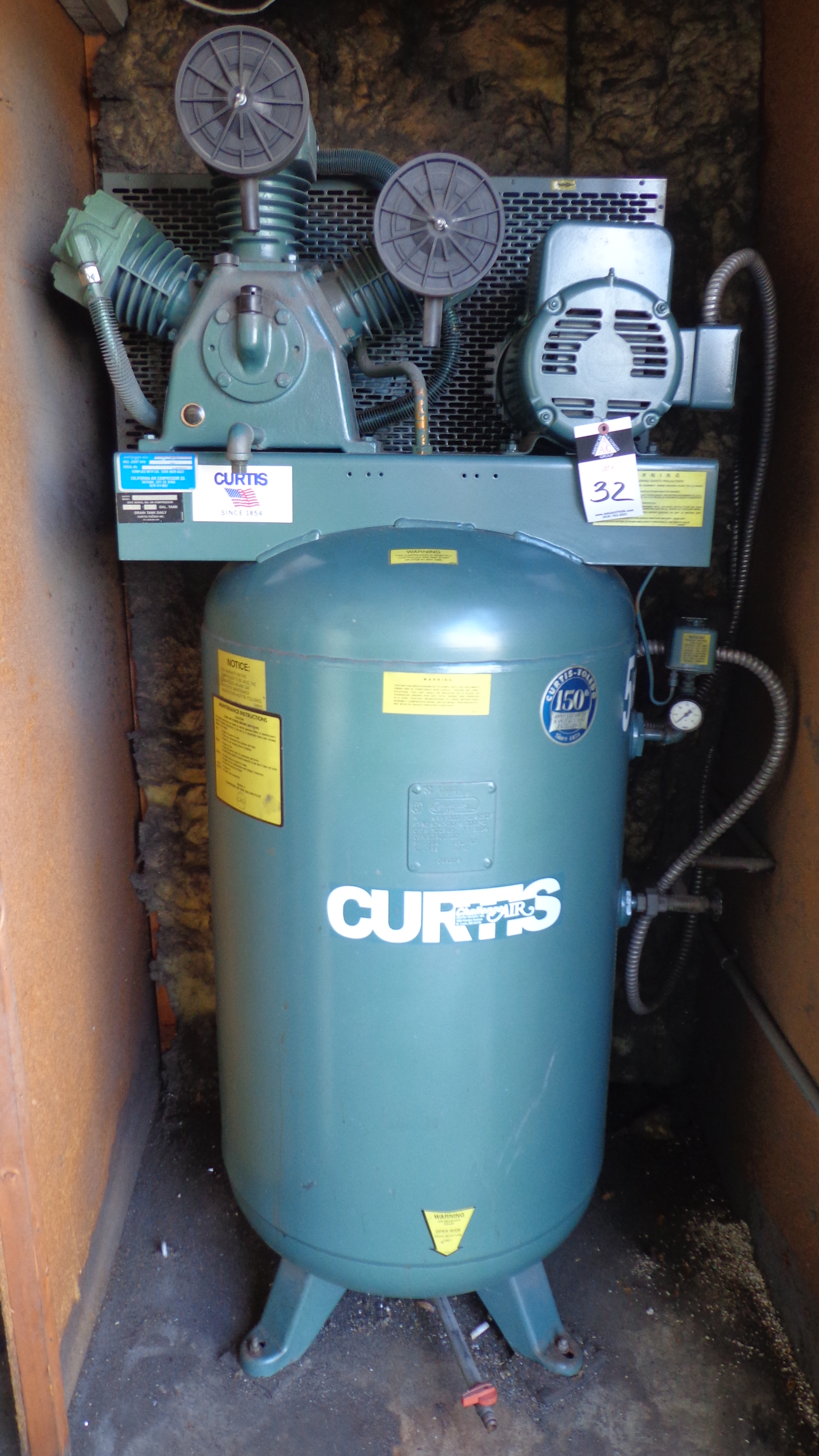 Curtis mdl. 5VT8-1 5Hp Vertical Air Compressor s/n AS4020513 w/ 3 ...