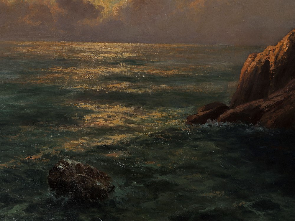 Franz Seidel (1818-1903), Dawn over Cliff, Oil Painting, 19th C Oil on ...
