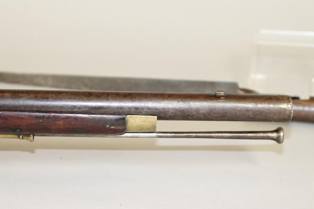 A GEORGIAN BROWN BESS FLINTLOCK TOWER MUSKET, the 39" barrel with front ...