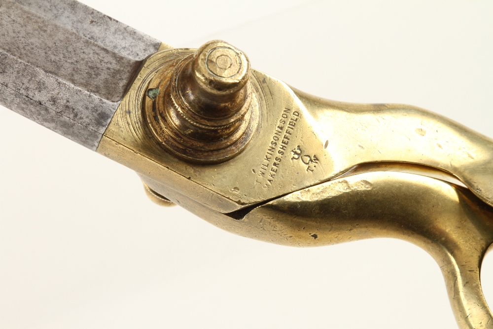 A fine pair of brass handled tailors shears by WILKINSON & Son Sheffield G+