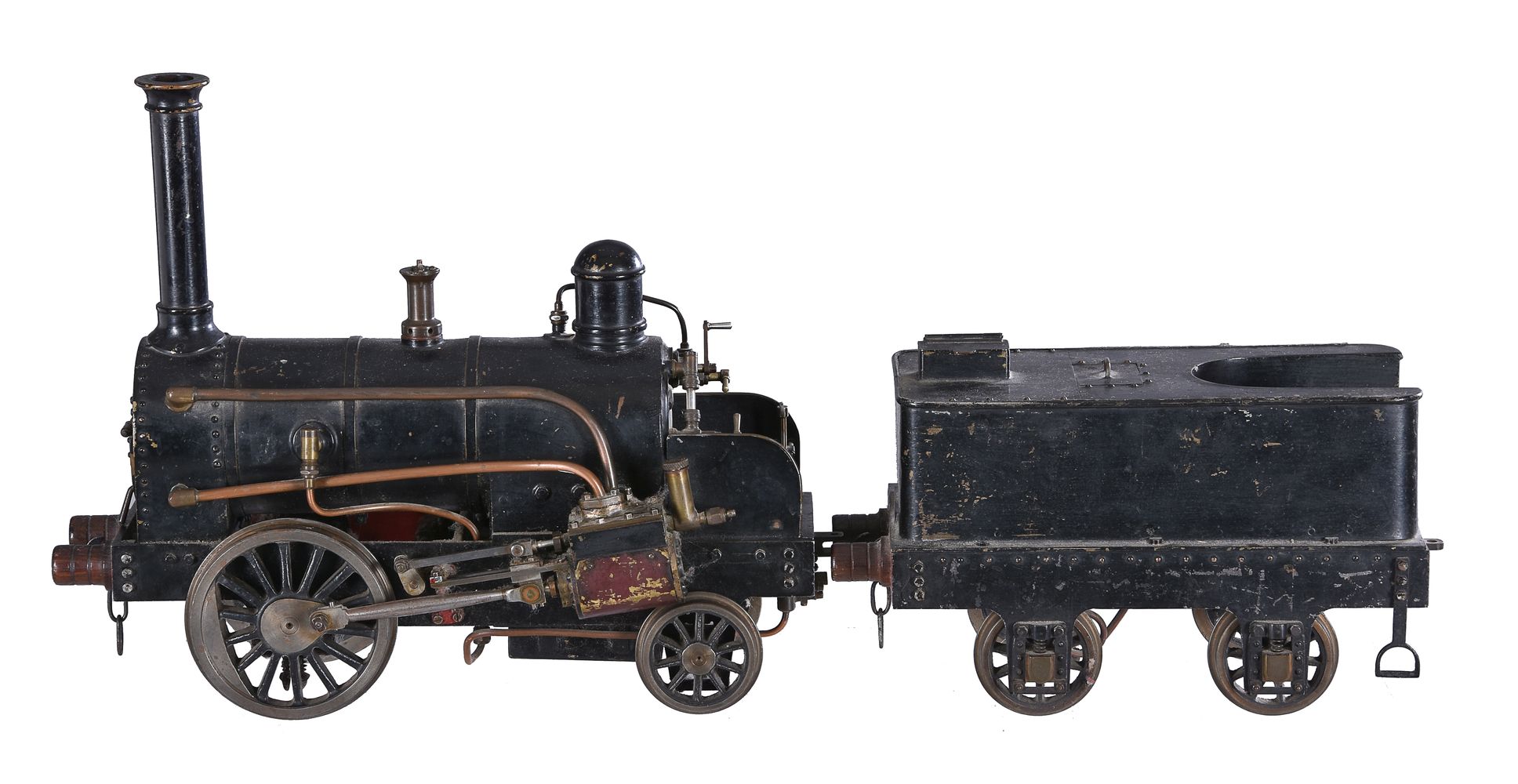 An early model of a 0-2-2 live steam tender locomotive 'Rainhill', with ...