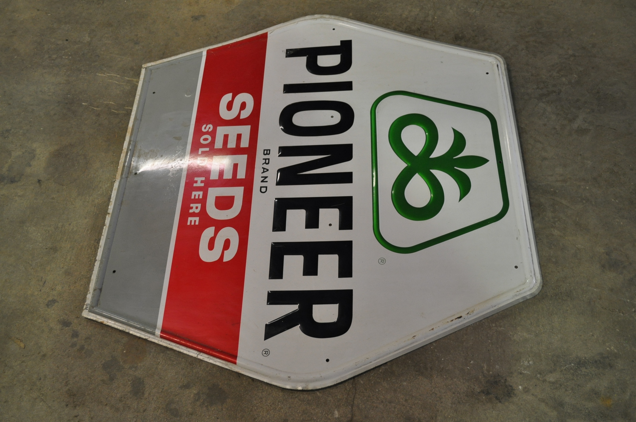 Pioneer Seed metal sign, 47 1/2" wide x 44"H