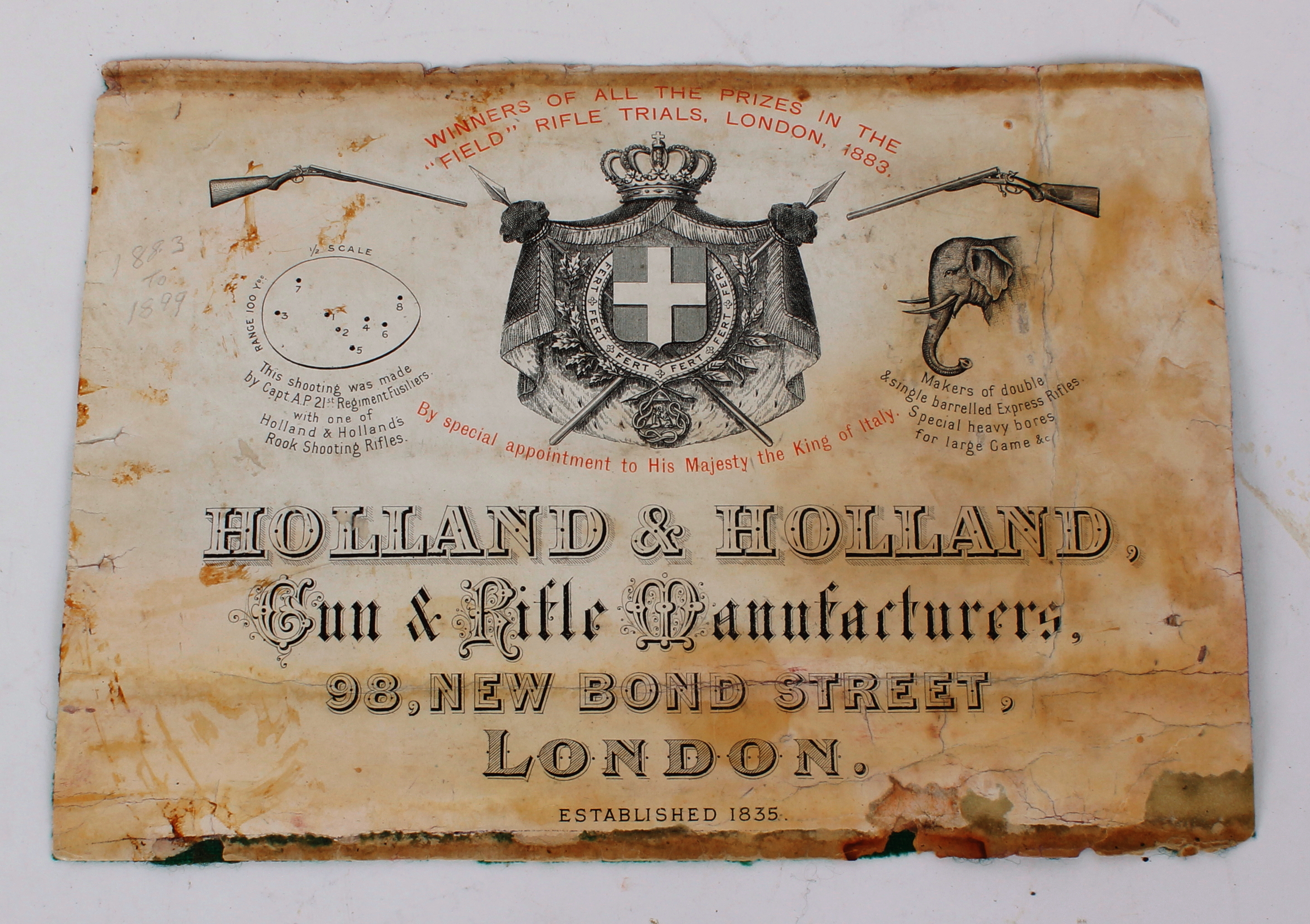 Original Holland & Holland 98 New Bond St. London trade label