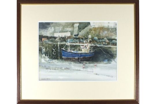 * David WESTON (b.1942) Watercolour Fishing boat alongside Mevagissey ...