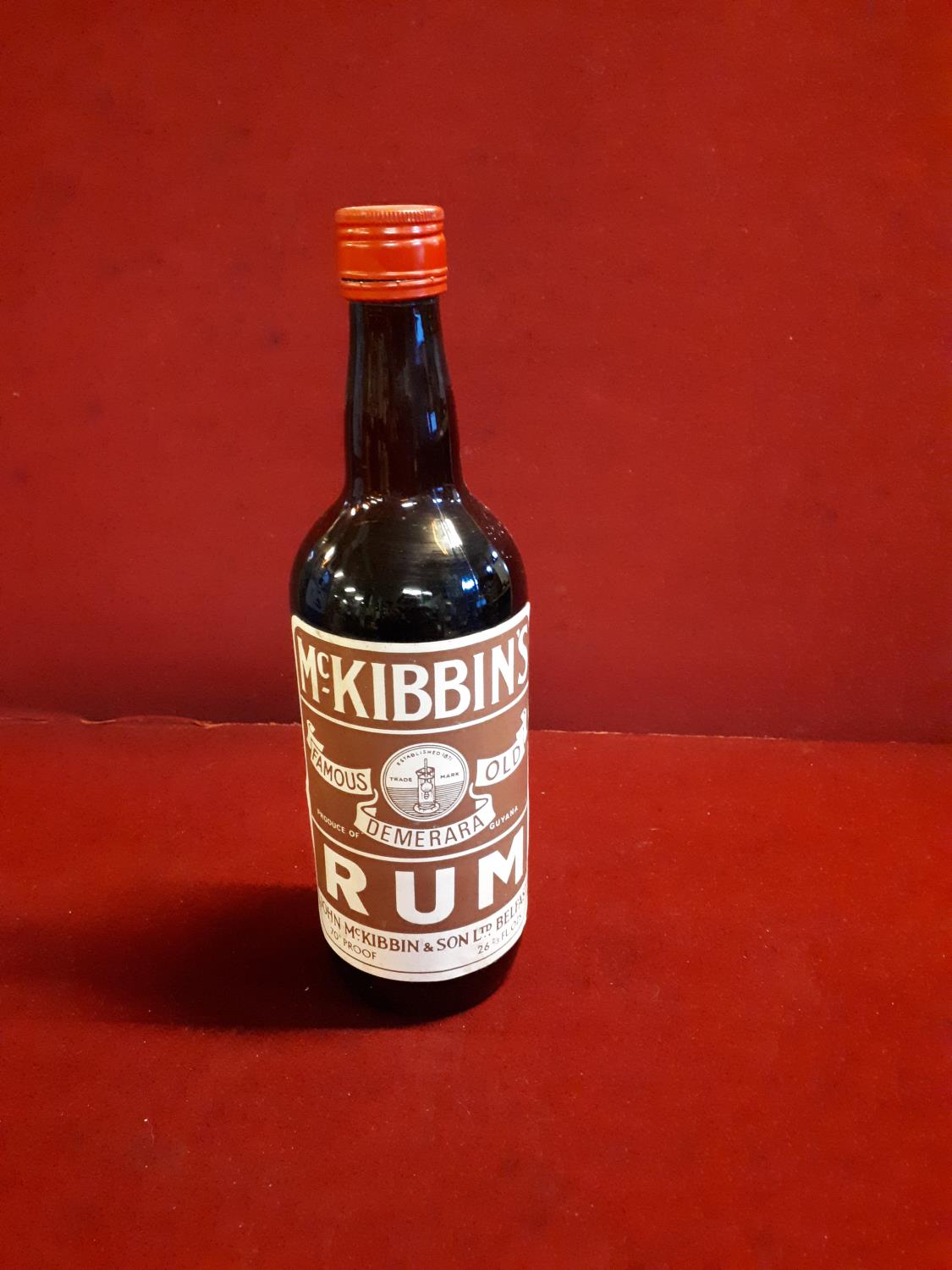 Rare 1950s Mckibbins famous old rum. John McKibbin & son Ltd Belfast 26 ozs