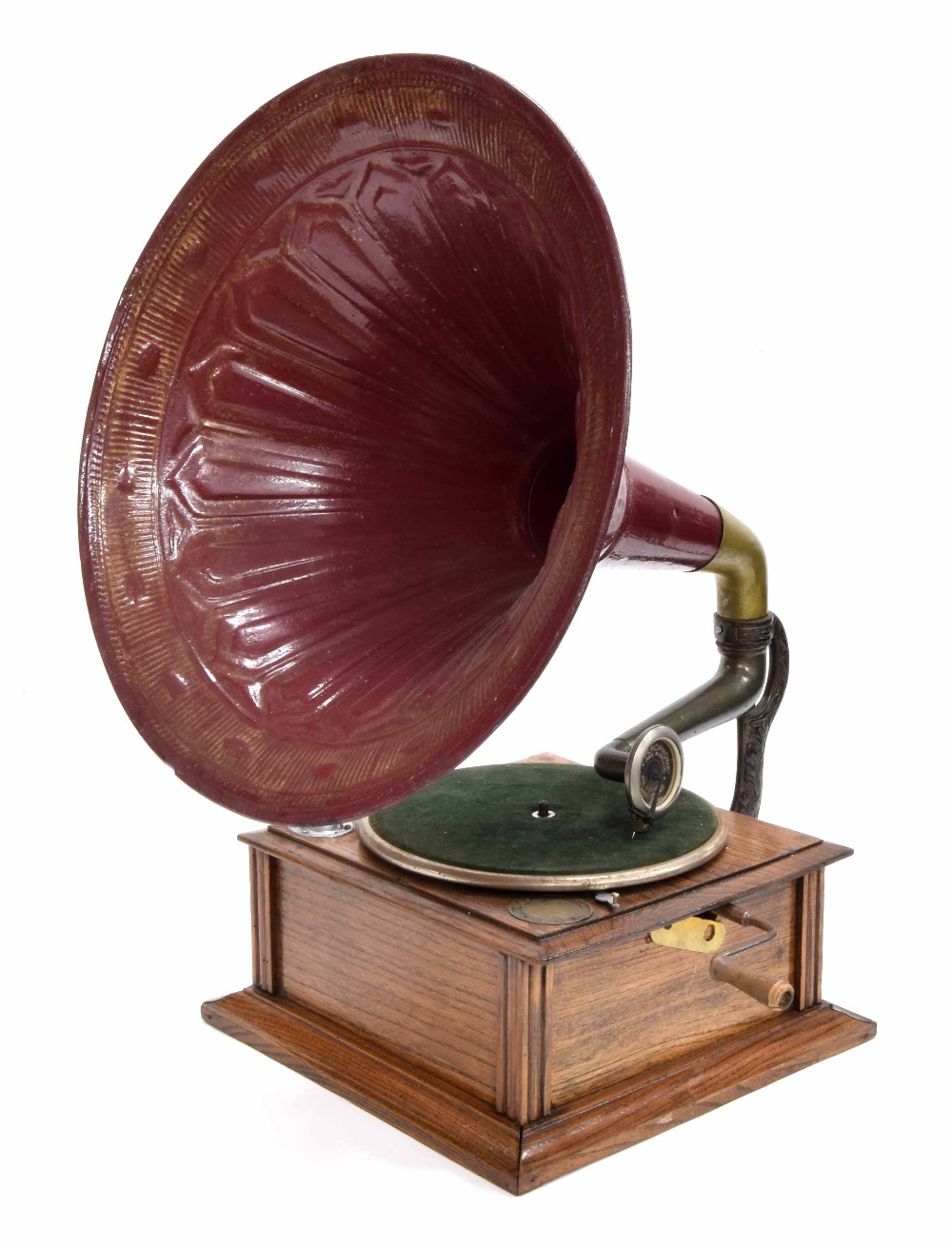 Vintage wind-up table gramophone, with Perophone sound box and painted ...
