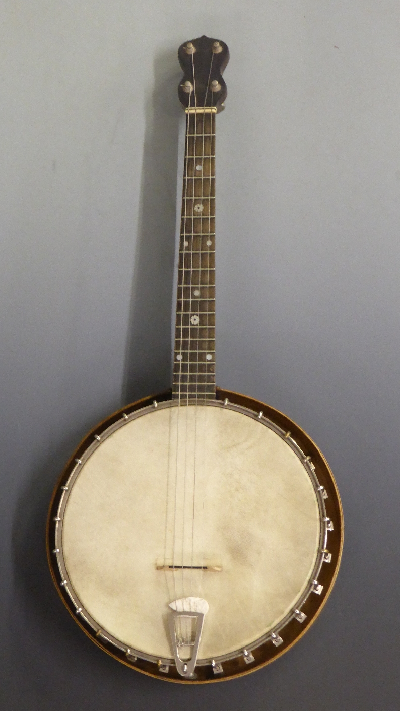 c1920s tenor banjo with fruitwood back, mother of pearl inlay to neck ...