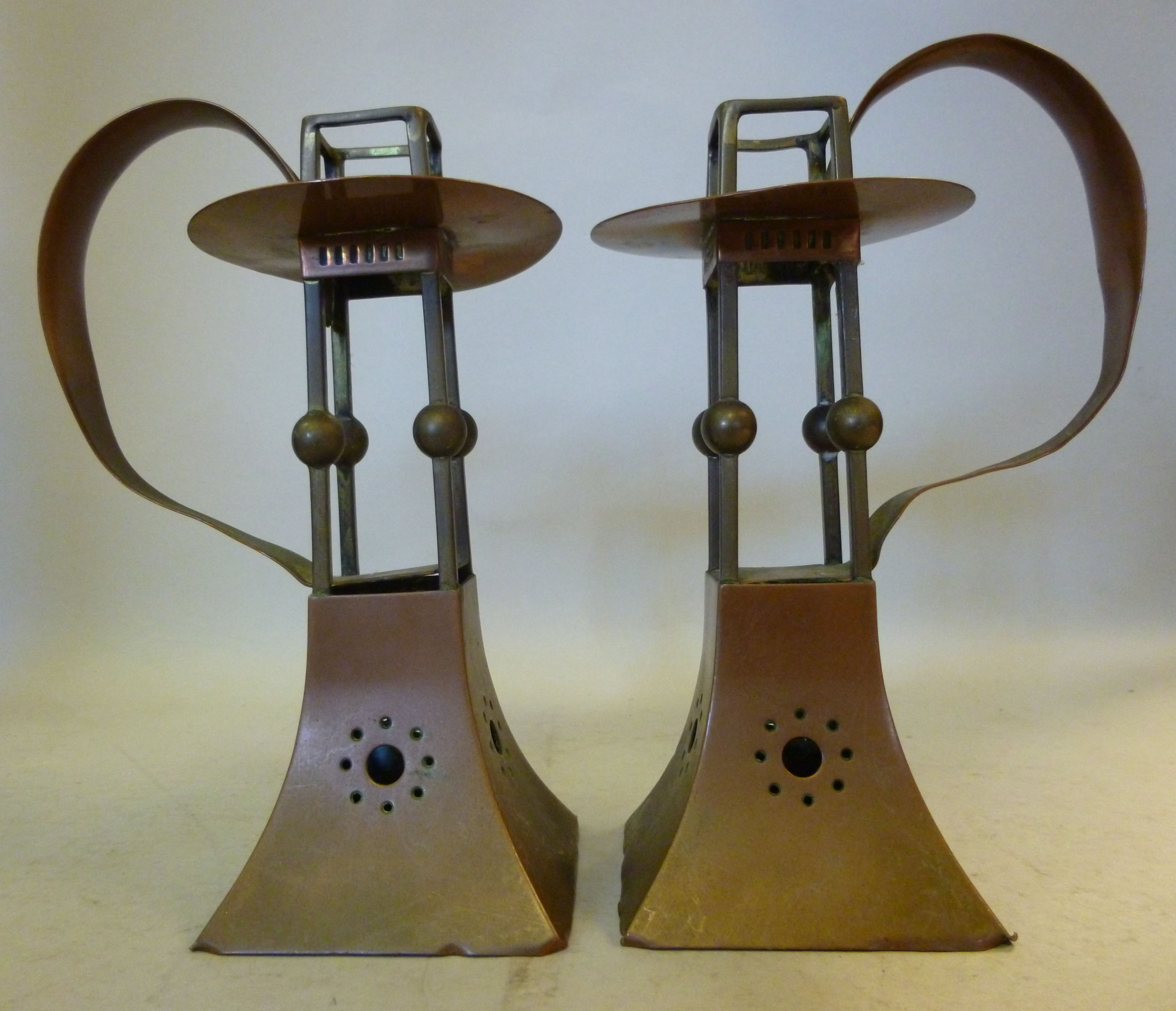 A pair of Carl Deffner, Esslingen Arts & Crafts copper and brass ...