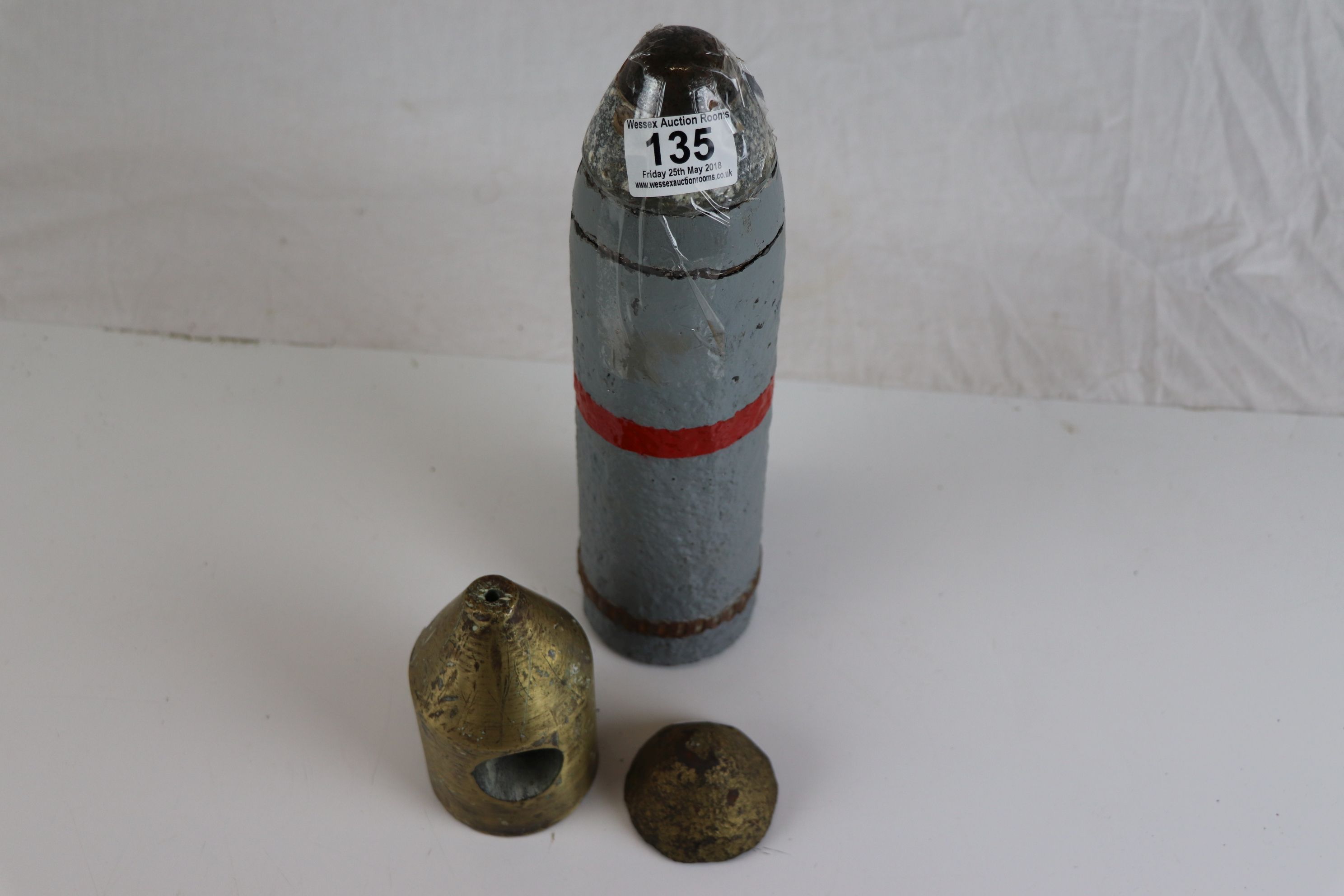 WW1 German 77mm shell & fuse, WW1 cast metal nose cone & bronze ...