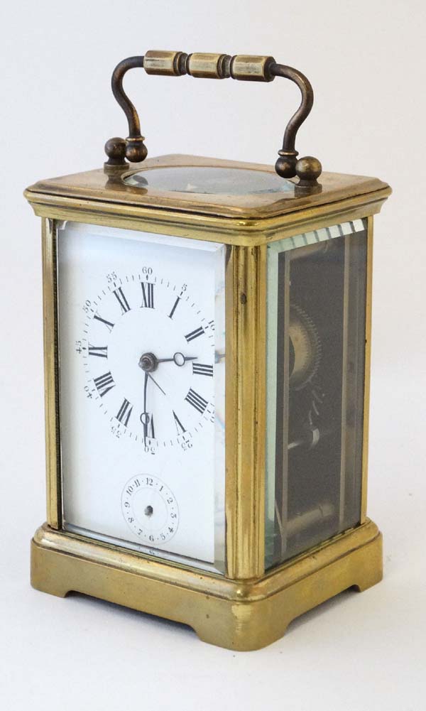 Carriage Clock : a VR Brevete Paris marked 5 glass carriage clock ( one ...