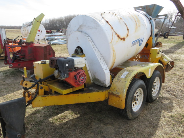 Concrete mini 125 one yard mixer mounted on tandem axle trailer powered ...