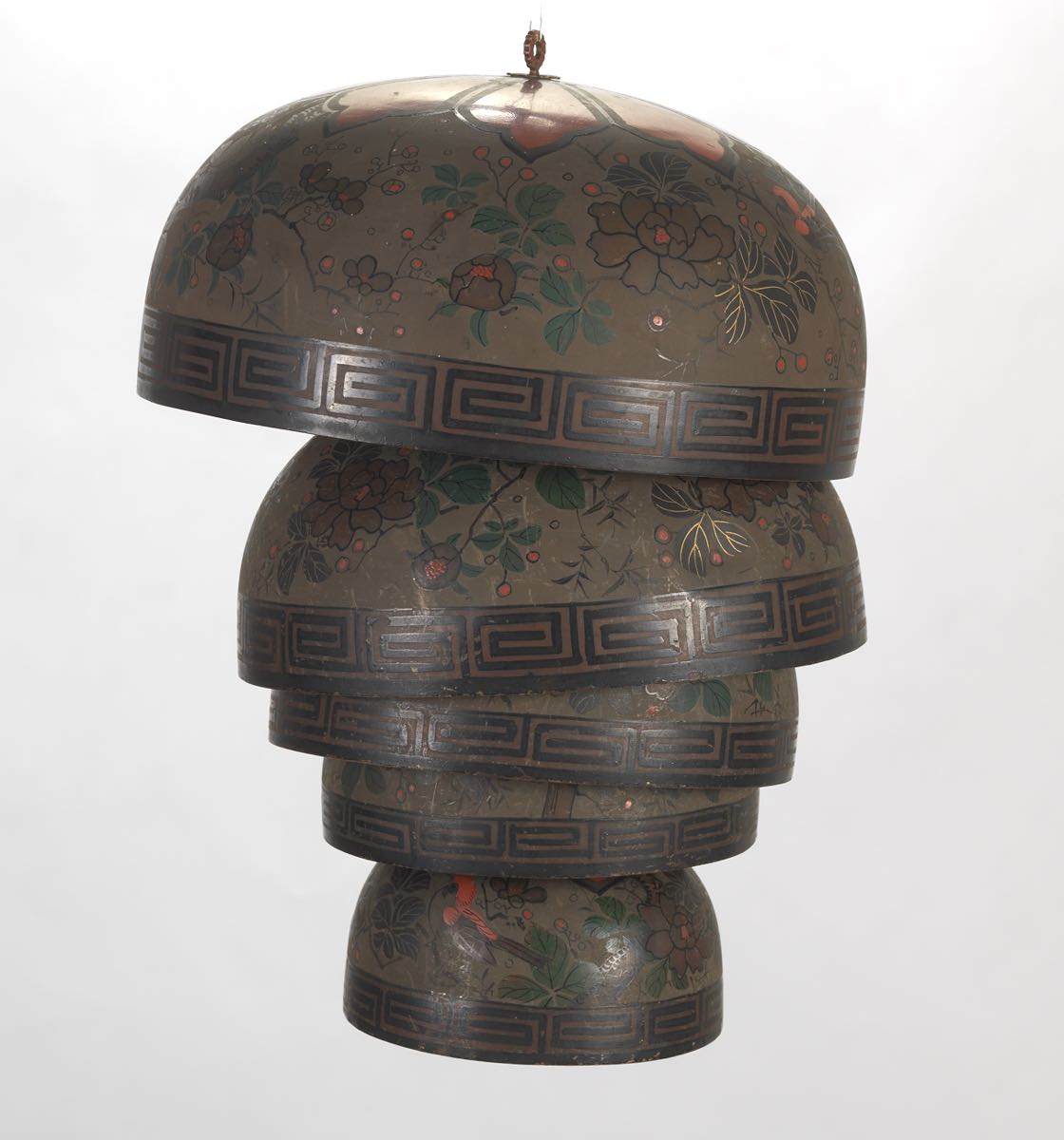 Chinese Temple Chime Five graduated temple bells with hand painted ...