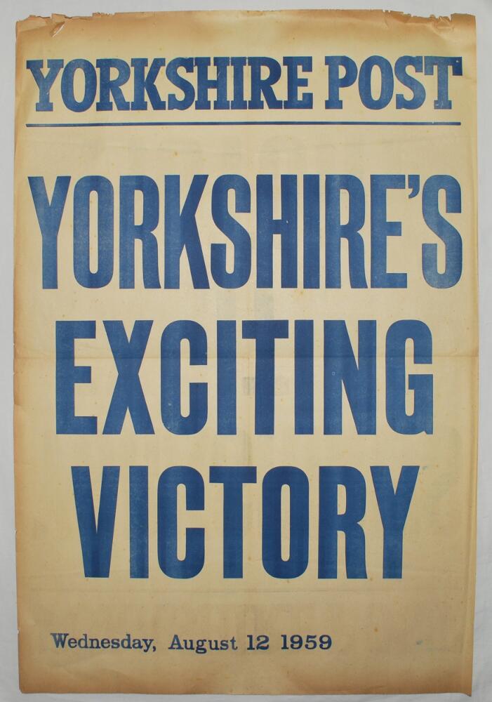 Yorkshire C.C.C. 1959. Original newspaper poster for the Yorkshire Post ...