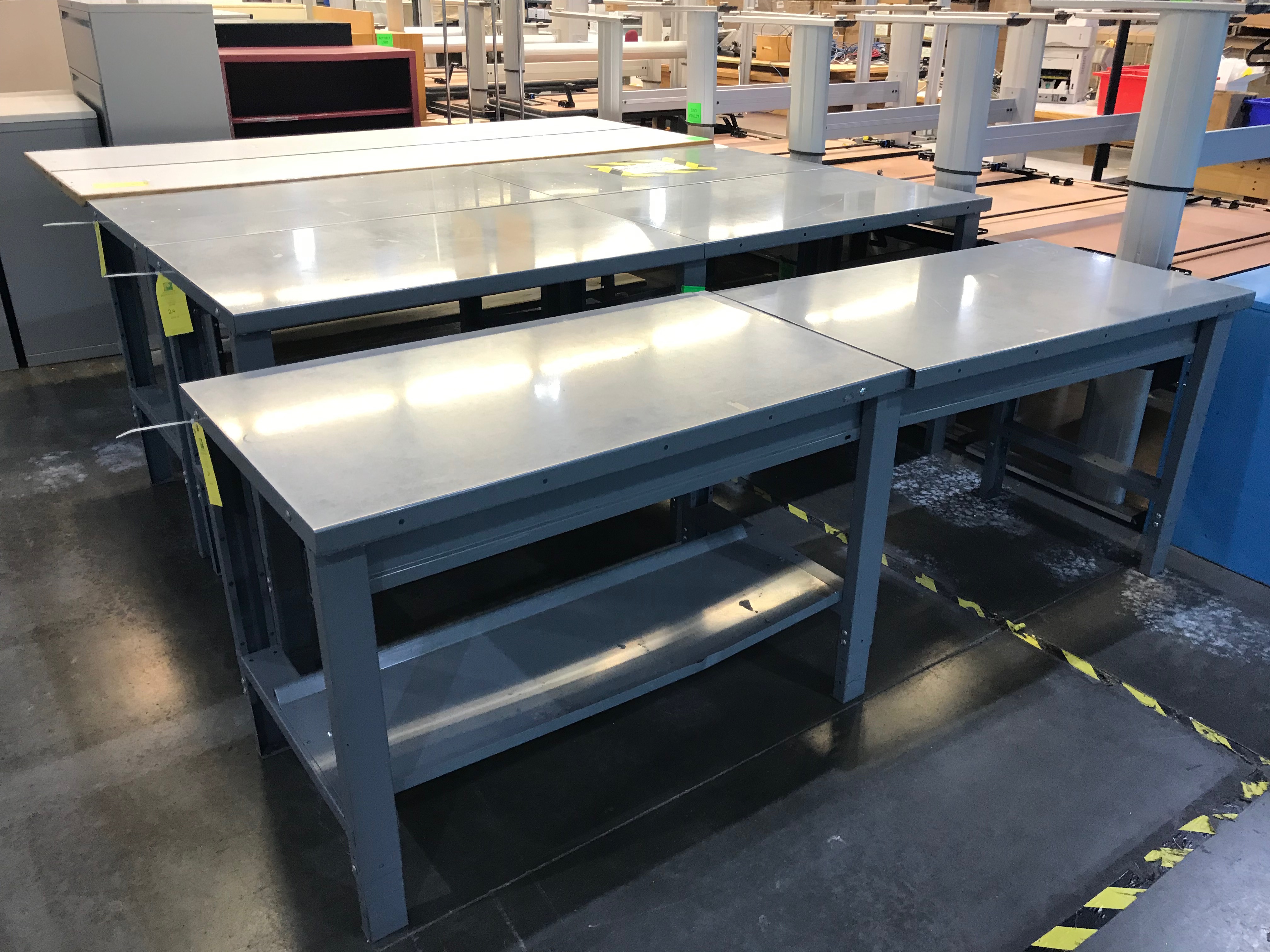(4) Work Tables, (1) 39 in wide x 8 ft long x 3 ft tall; (2) 28 in wide ...
