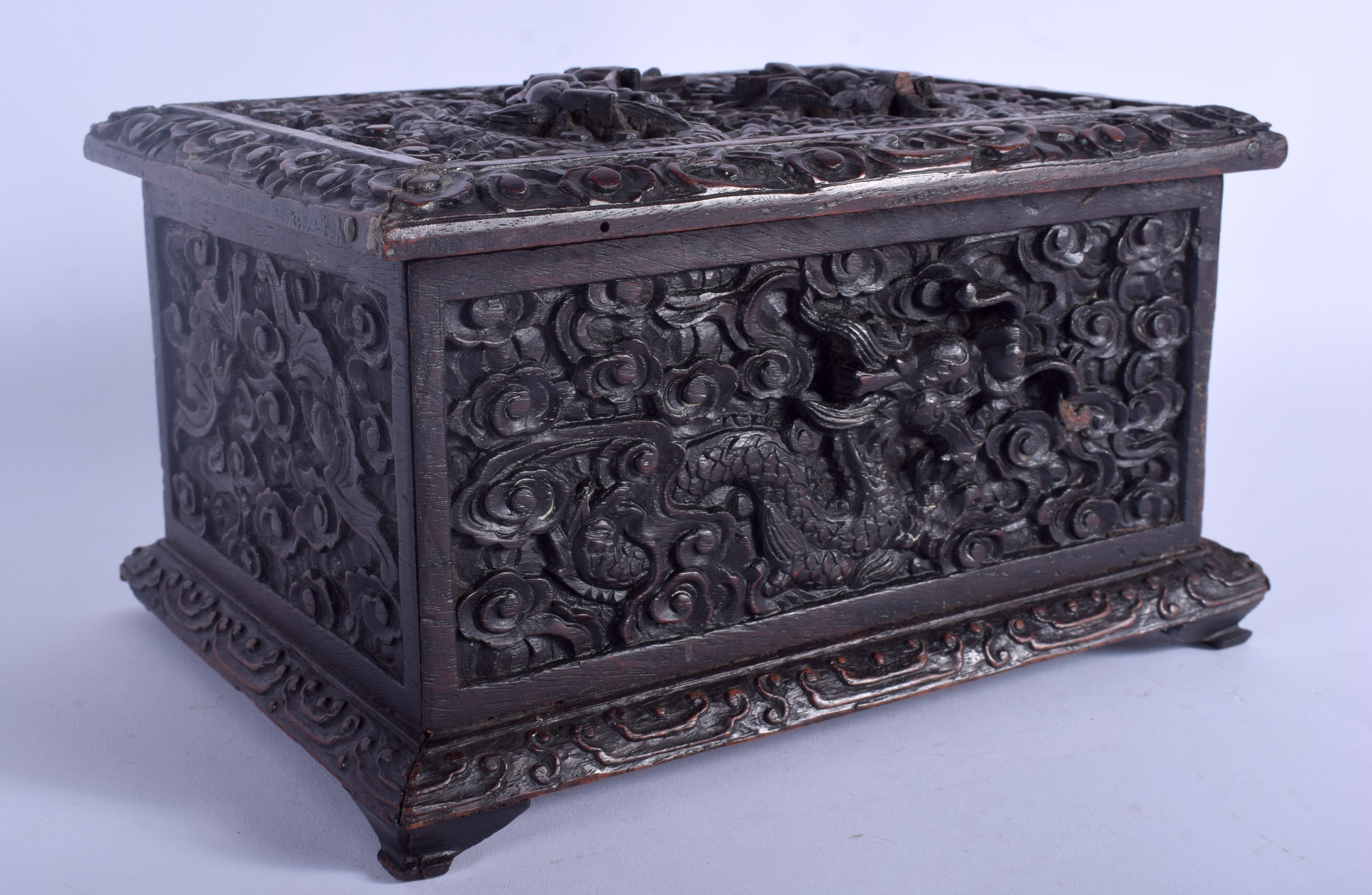 A 19TH CENTURY CHINESE CARVED HONGMU HARDWOOD CASKET Late Qing ...