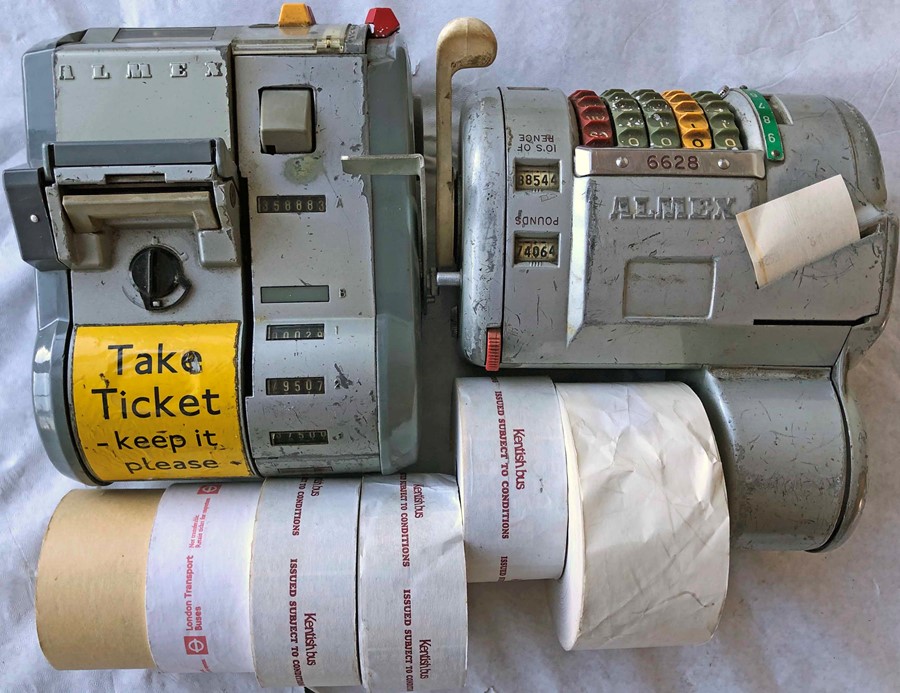 Pair of Almex TICKET MACHINES comprising an ex-London Transport model E ...