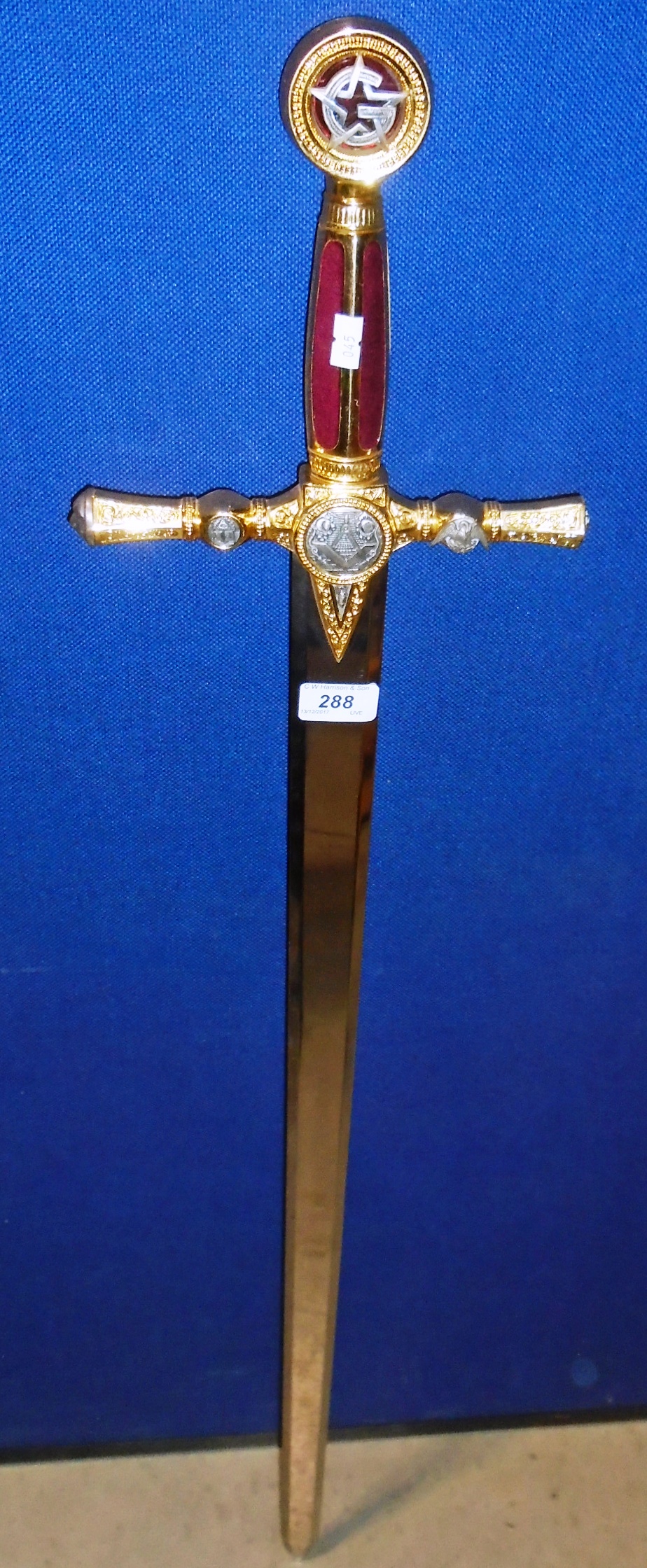 A Marto Swords Toledo reproduction golden sword of the Masonic order 121cm