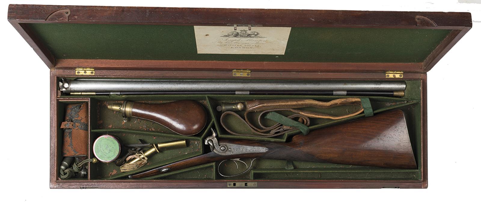 A cased 16-bore double barrelled percussion sporting gun by Joseph ...
