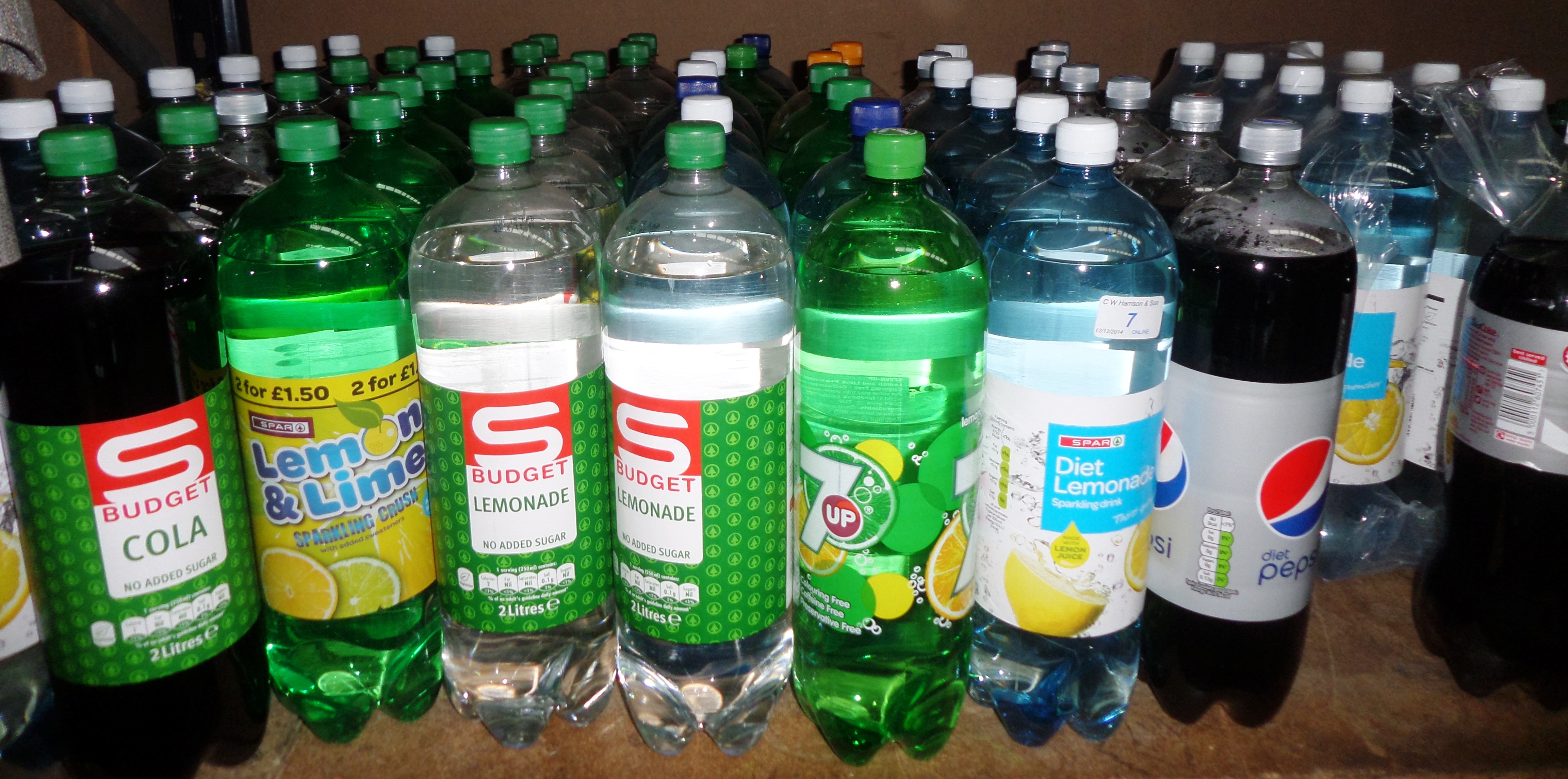 54 x assorted 1.75 litre, 2 litre bottles of Spar diet lemonade, Pepsi ...