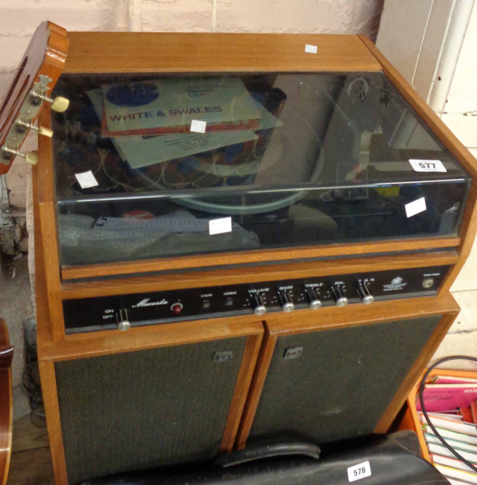 A Dynatron Mazurka hi-fi with Garrard turntable and pair of speakers