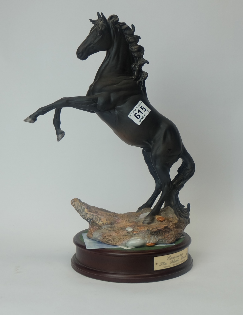 Royal Doulton Beswick model of Cancara The Black Horse on wooden base ...