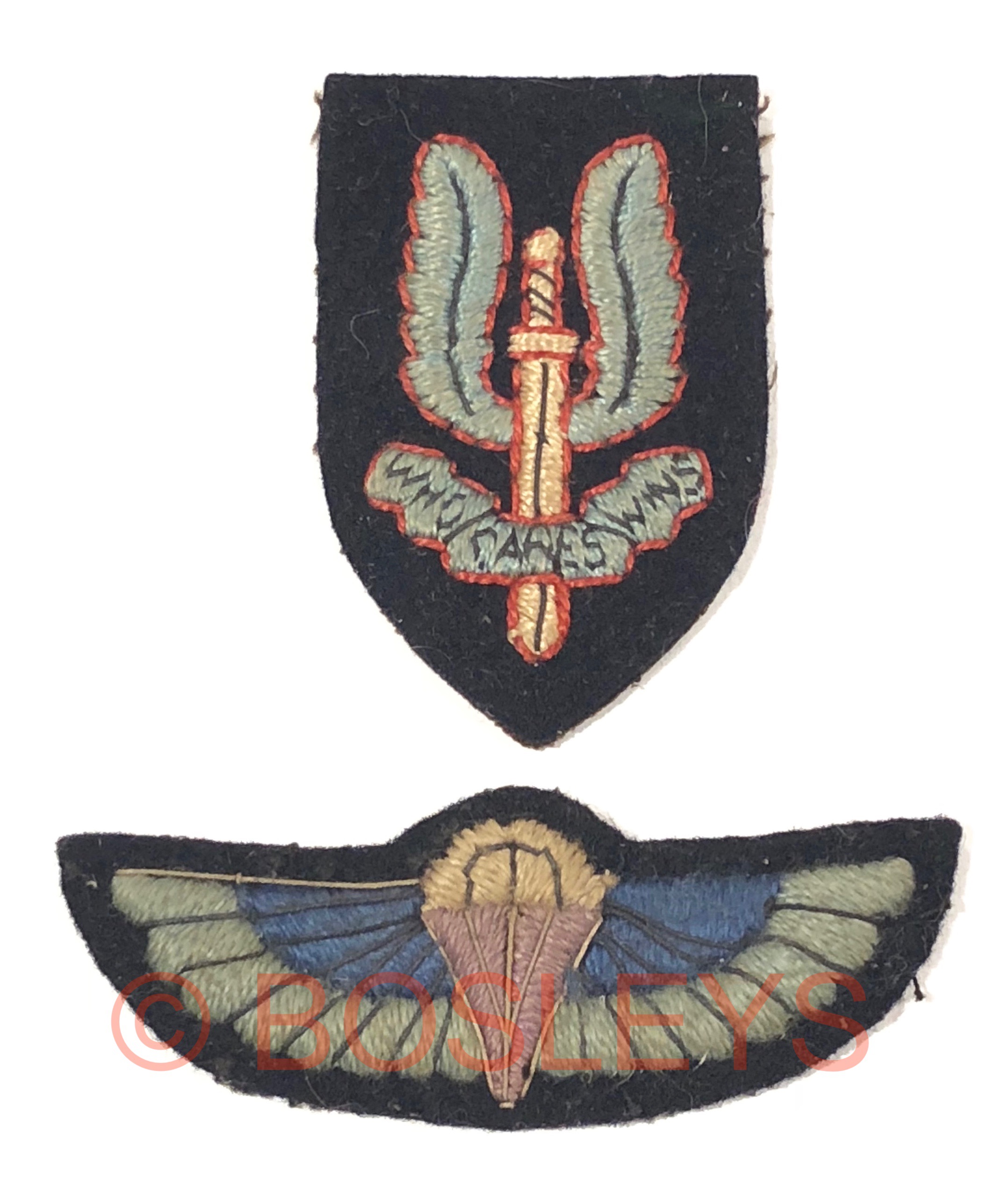 2 Special Air Service (SAS) cloth badges.Embroidered ‘winged dagger ...