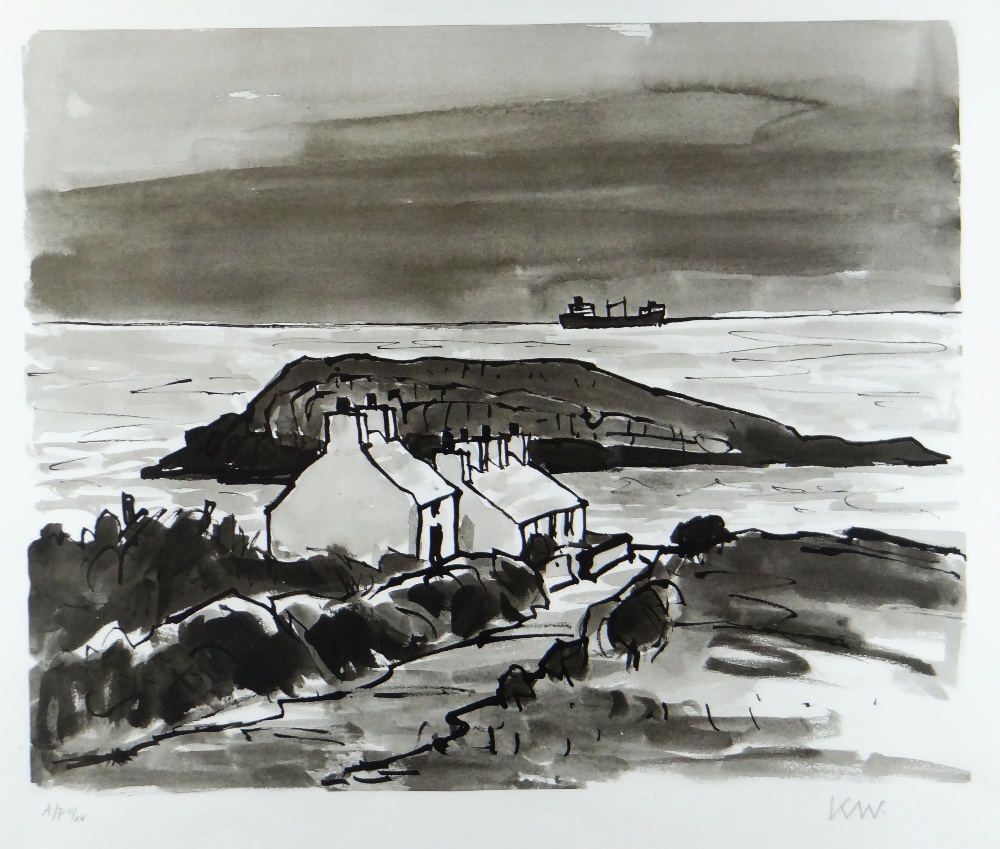 SIR KYFFIN WILLIAMS RA artist's proof (11/15) inkwash print - sea and ...