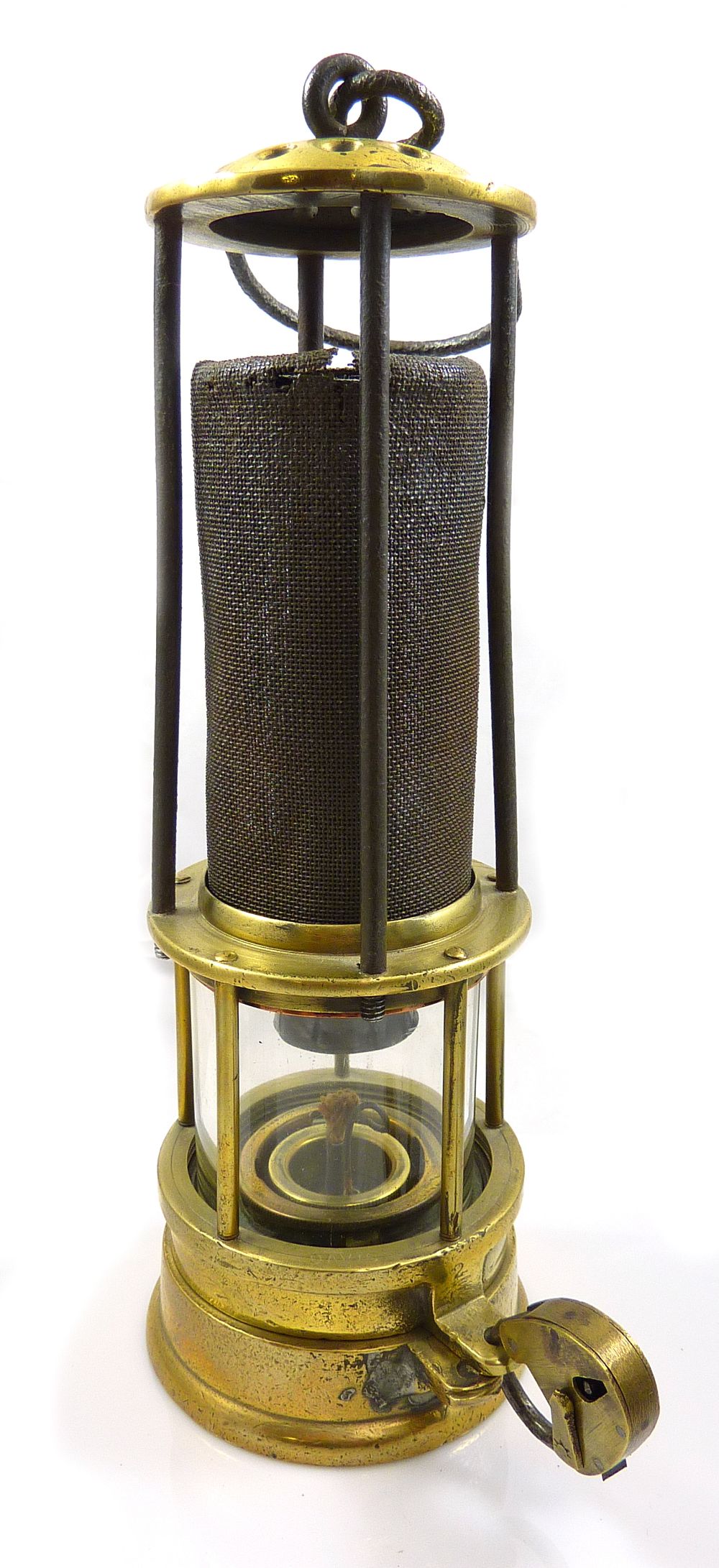 A circa 1880 open gauze Clanny style Davis of Derby miner's safety lamp ...