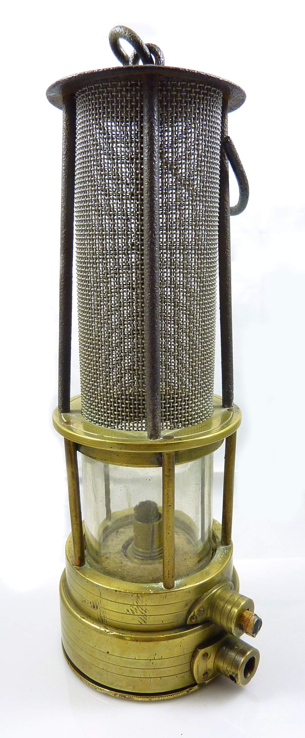 A circa 1900 Clanny style open gauze miner's safety lamp, unmarked ...