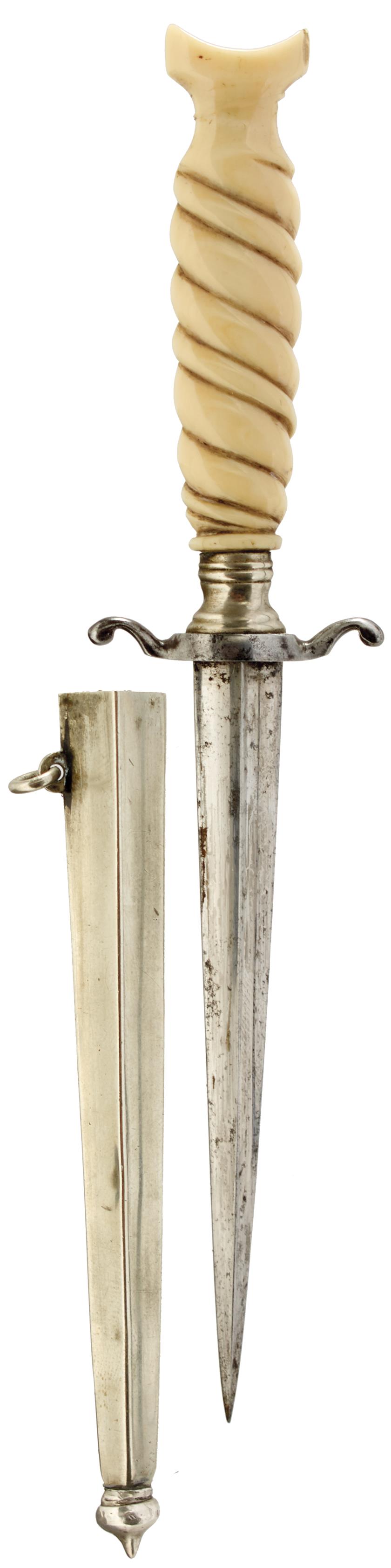 AN 18TH CENTURY CONTINENTAL STILETTO DAGGER, 8cm triangular section ...