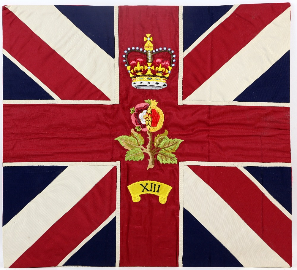 Framed Regimental Colour of a Union flag painted with a crown over a ...