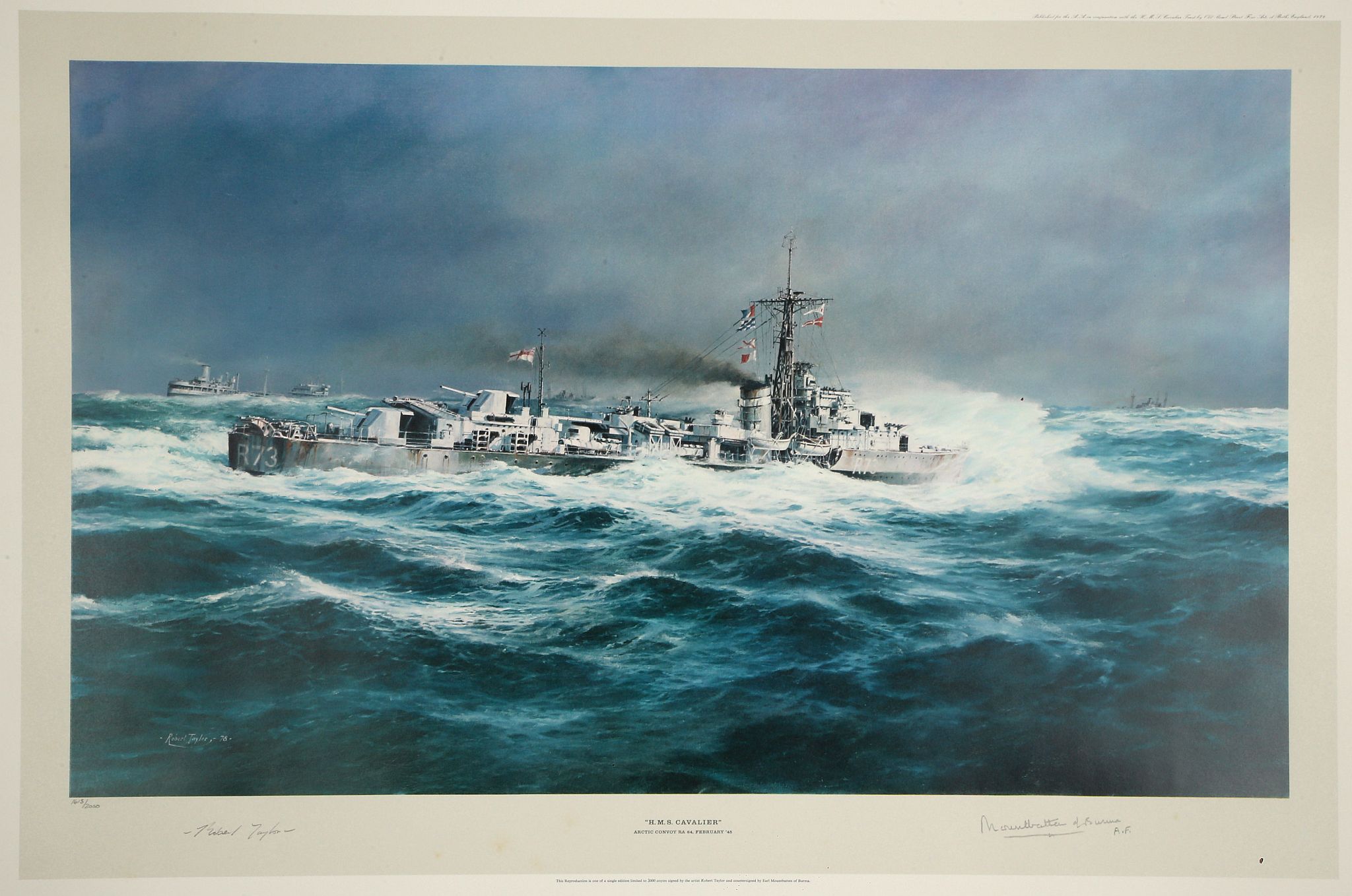 Two Robert Taylor naval prints, studies of HMS Kelly, Grand Harbour ...