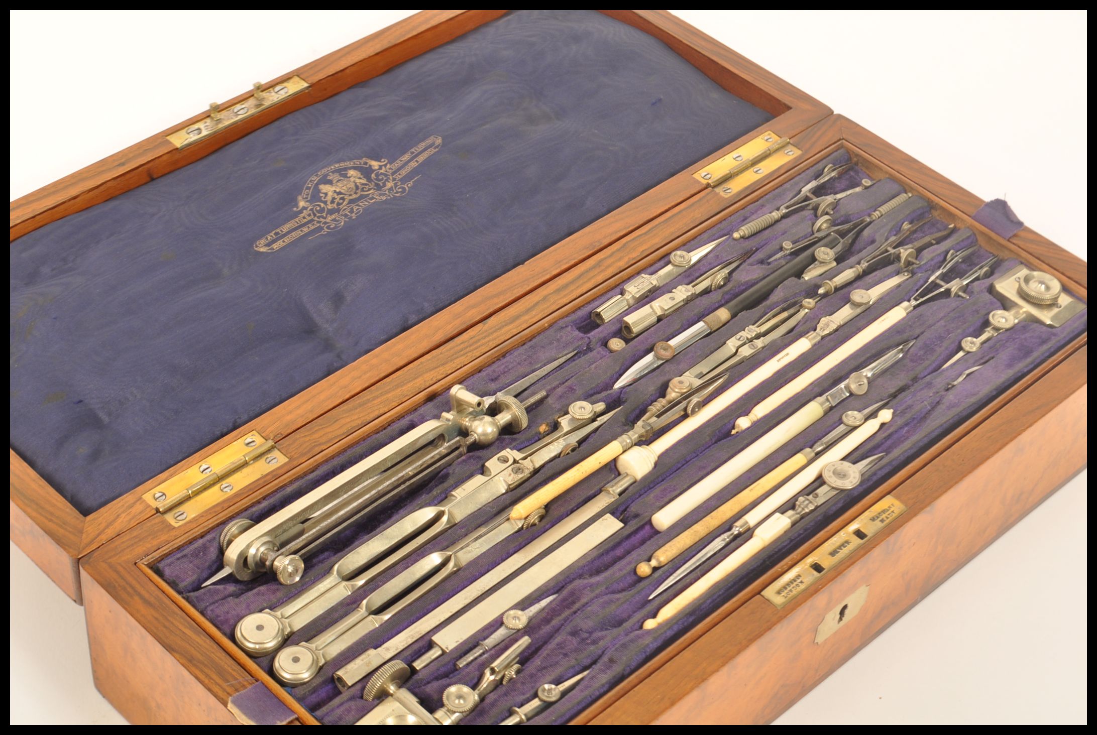 A 19th century Victorian burr walnut gentleman's cased drawing ...