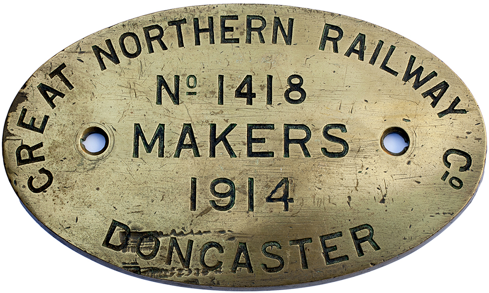 Great Northern Railway engraved brass Locomotive worksplate No 1418 ...