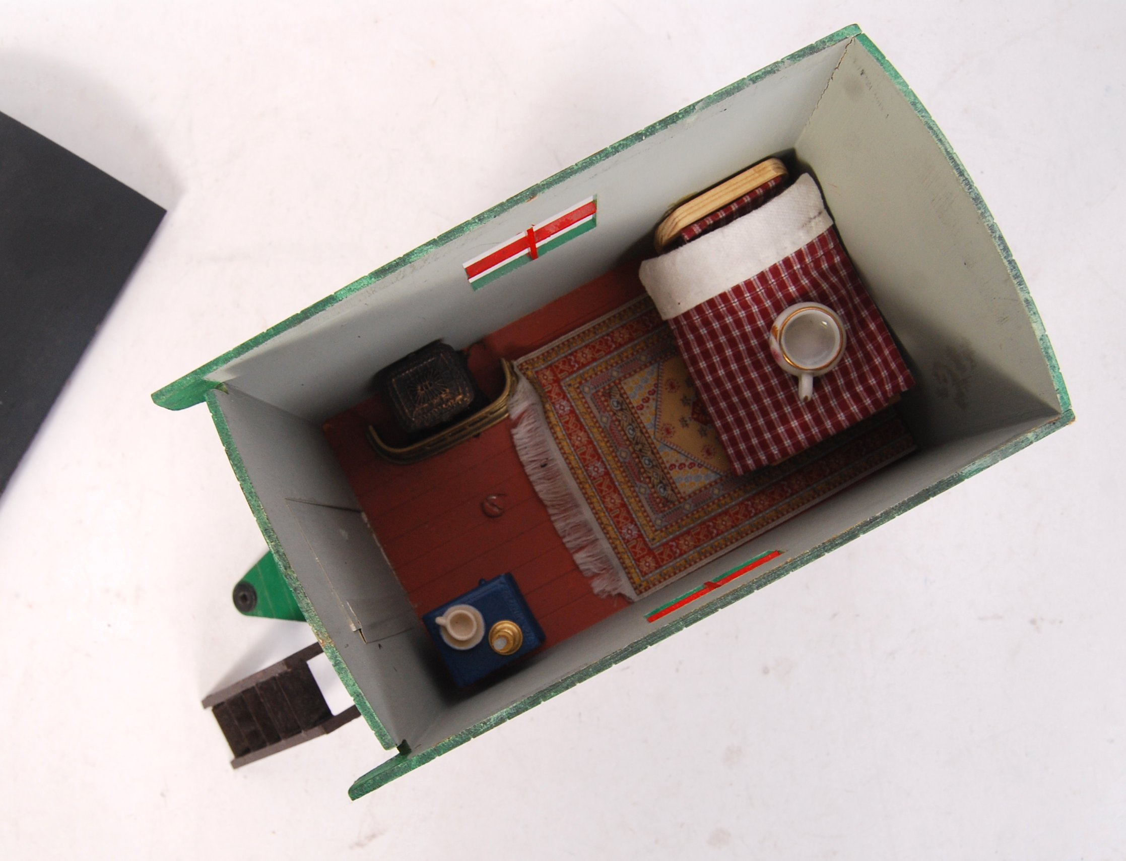 A live steam traction engine pull along wooden living van / wagon cabin ...