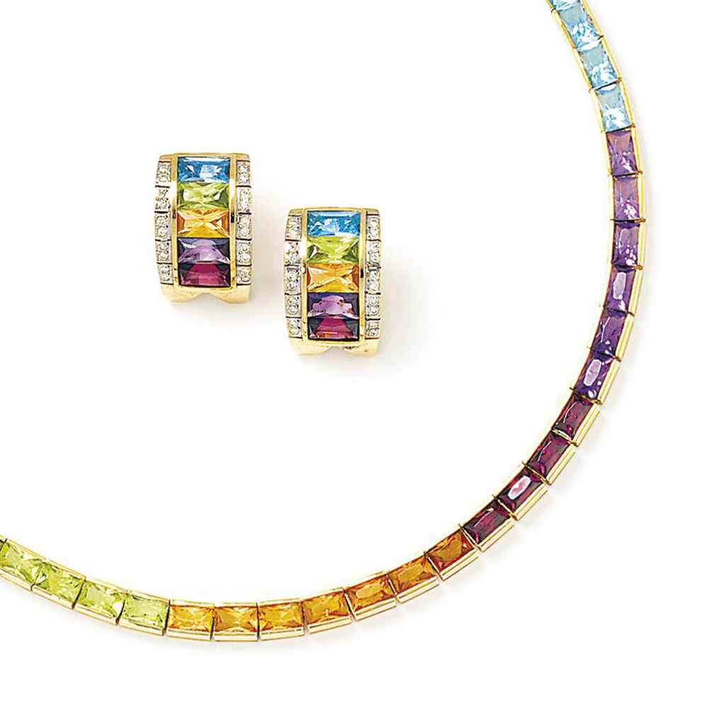 A multi-gem 'Rainbow' necklace and earrings. by H.Stern The necklace ...