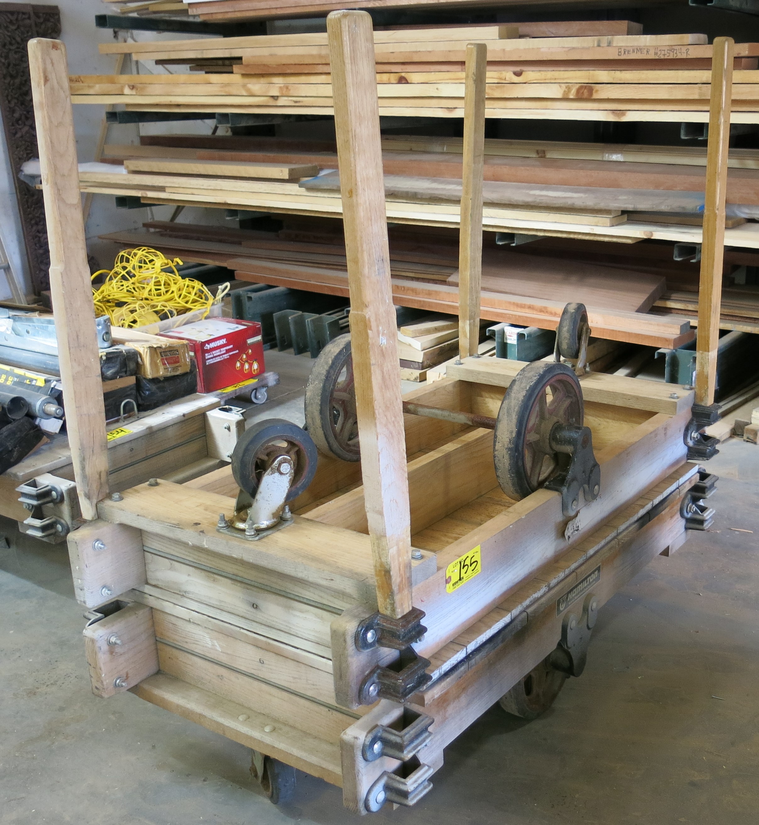 (2) HAMILTON 4-WHEEL FLAT BED WOODEN HEAVY DUTY CARTS