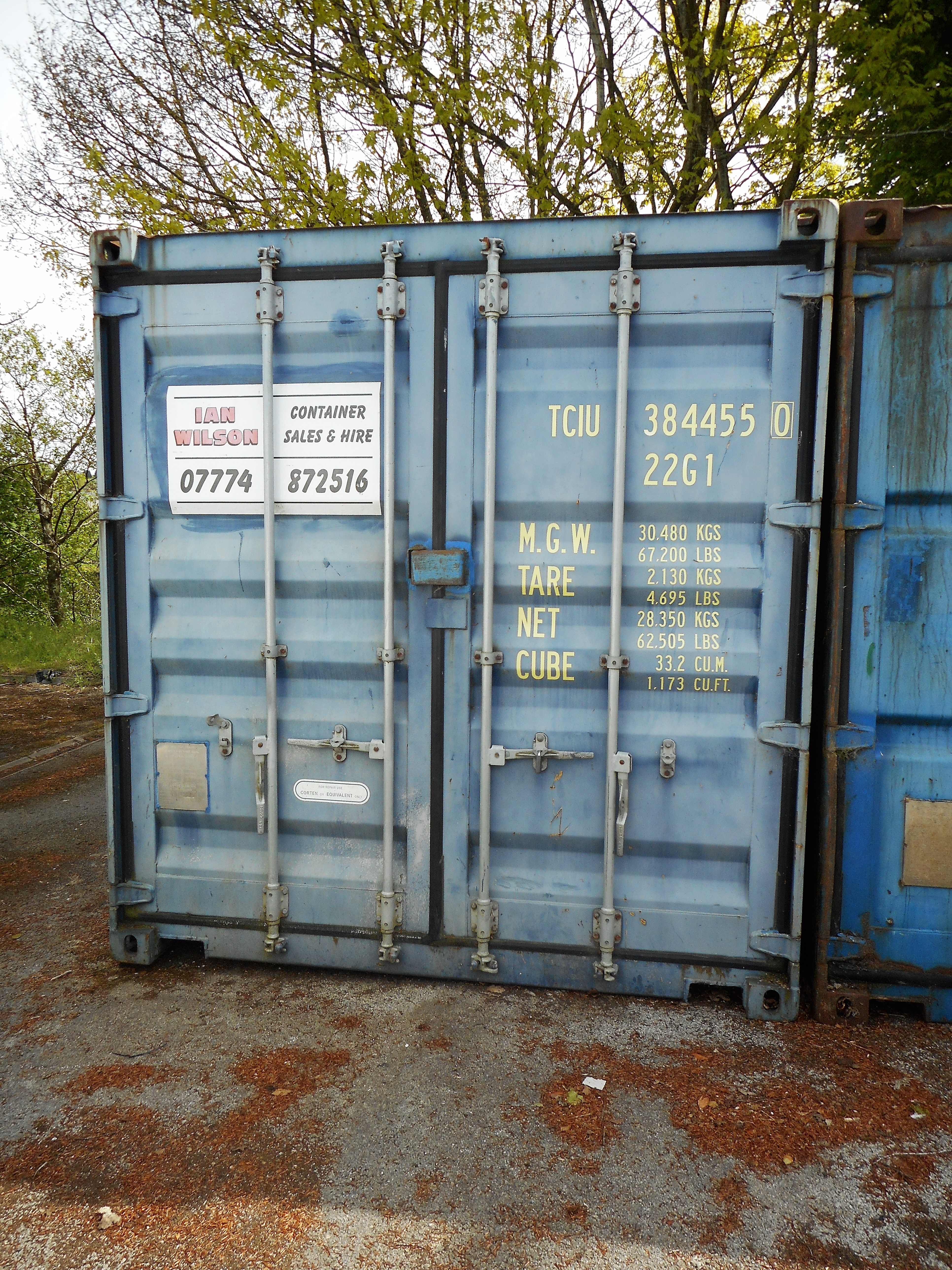 Steel 20ft Shipping Container, MGW 30,480kg, Tare 2,130kg, Net 28,350kg ...