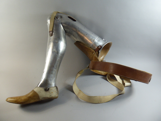 An Early 20th Century Aluminium Prosthetic Right Leg. 100cm Long