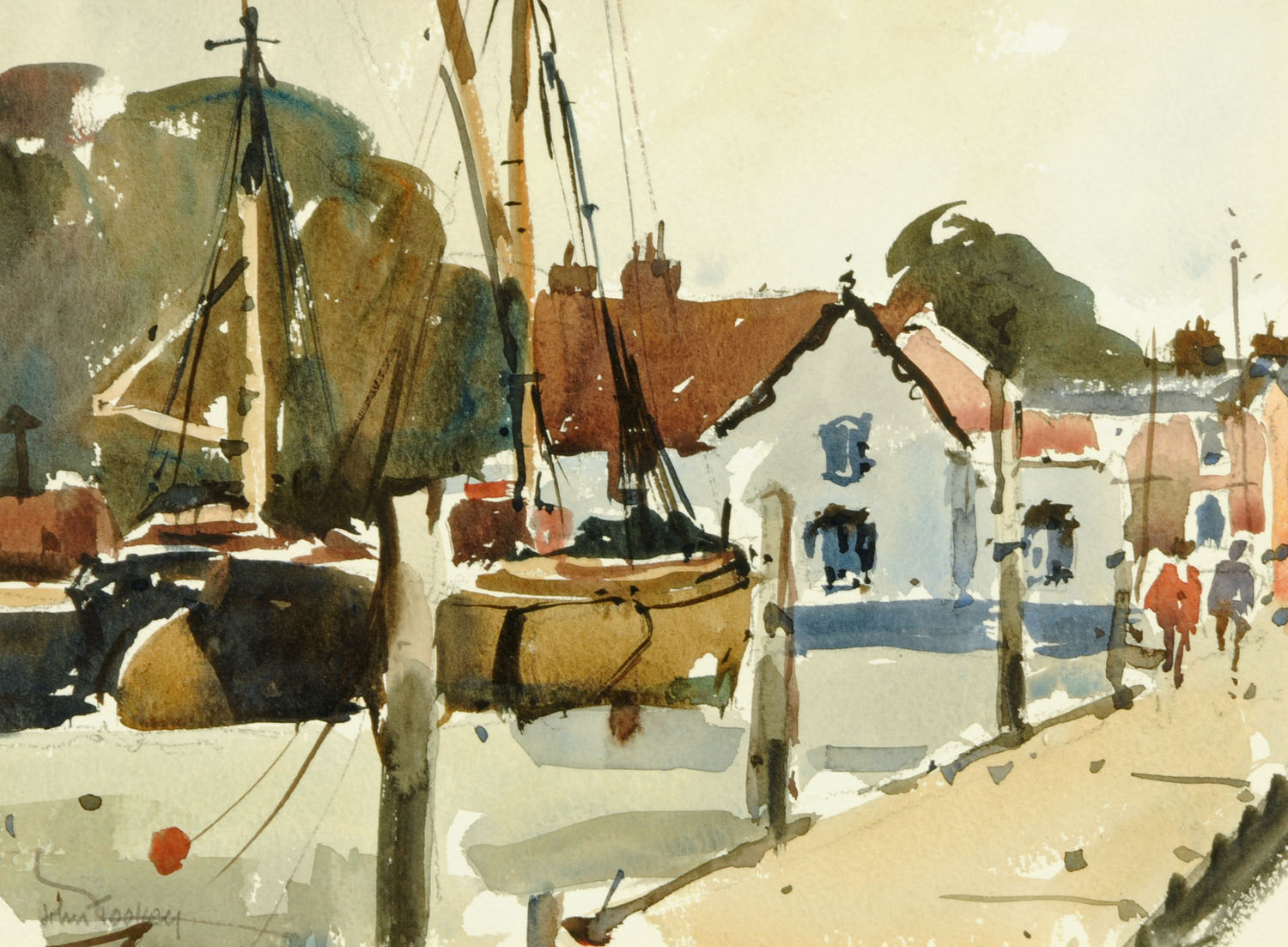 John Tookey, watercolour, harbour scene, 22 cm x 29 cm, framed, signed ...