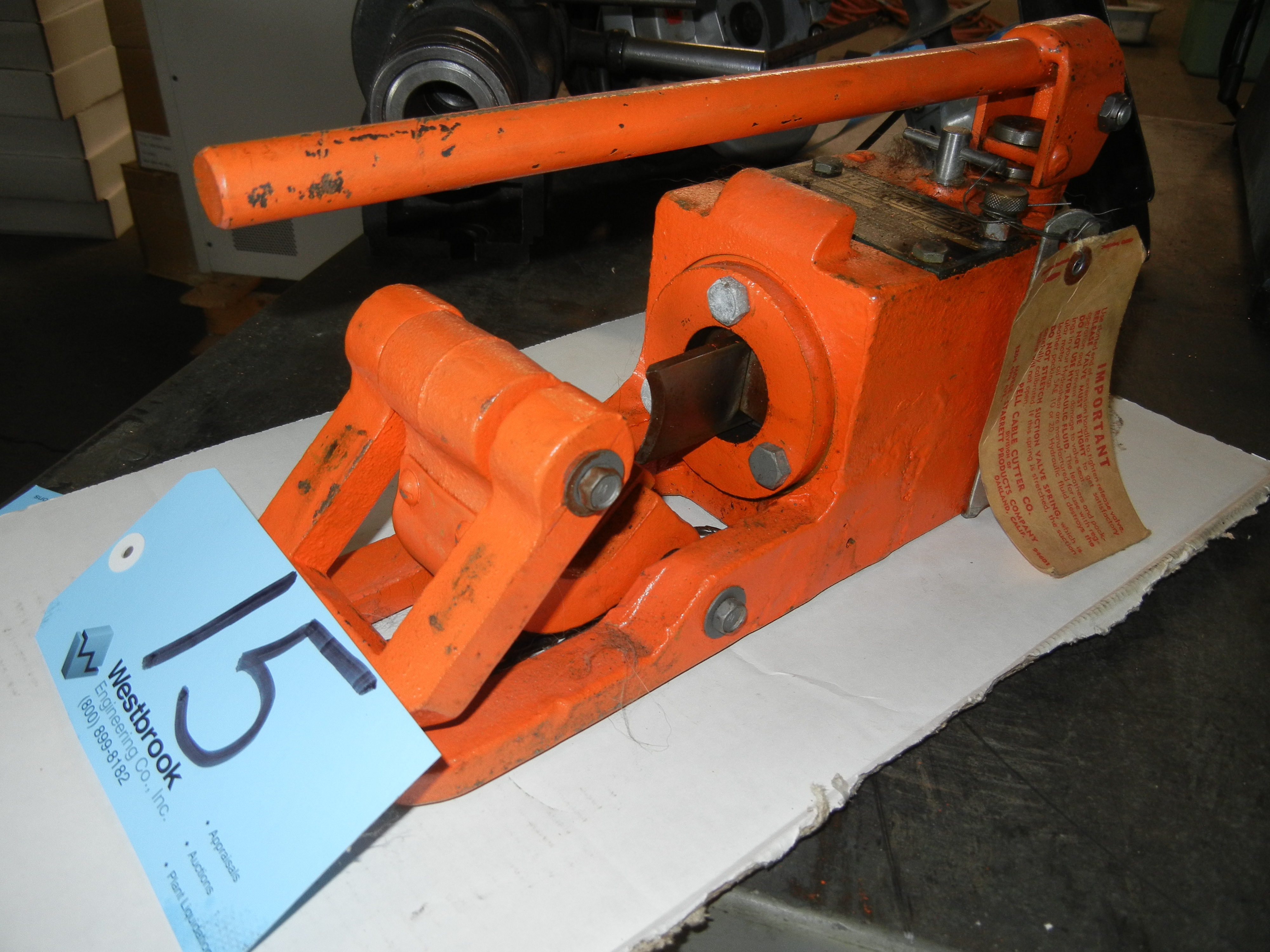 Pell Hydrashear Model P-1125; Hydraulic Cable Cutter; S/n 5017P