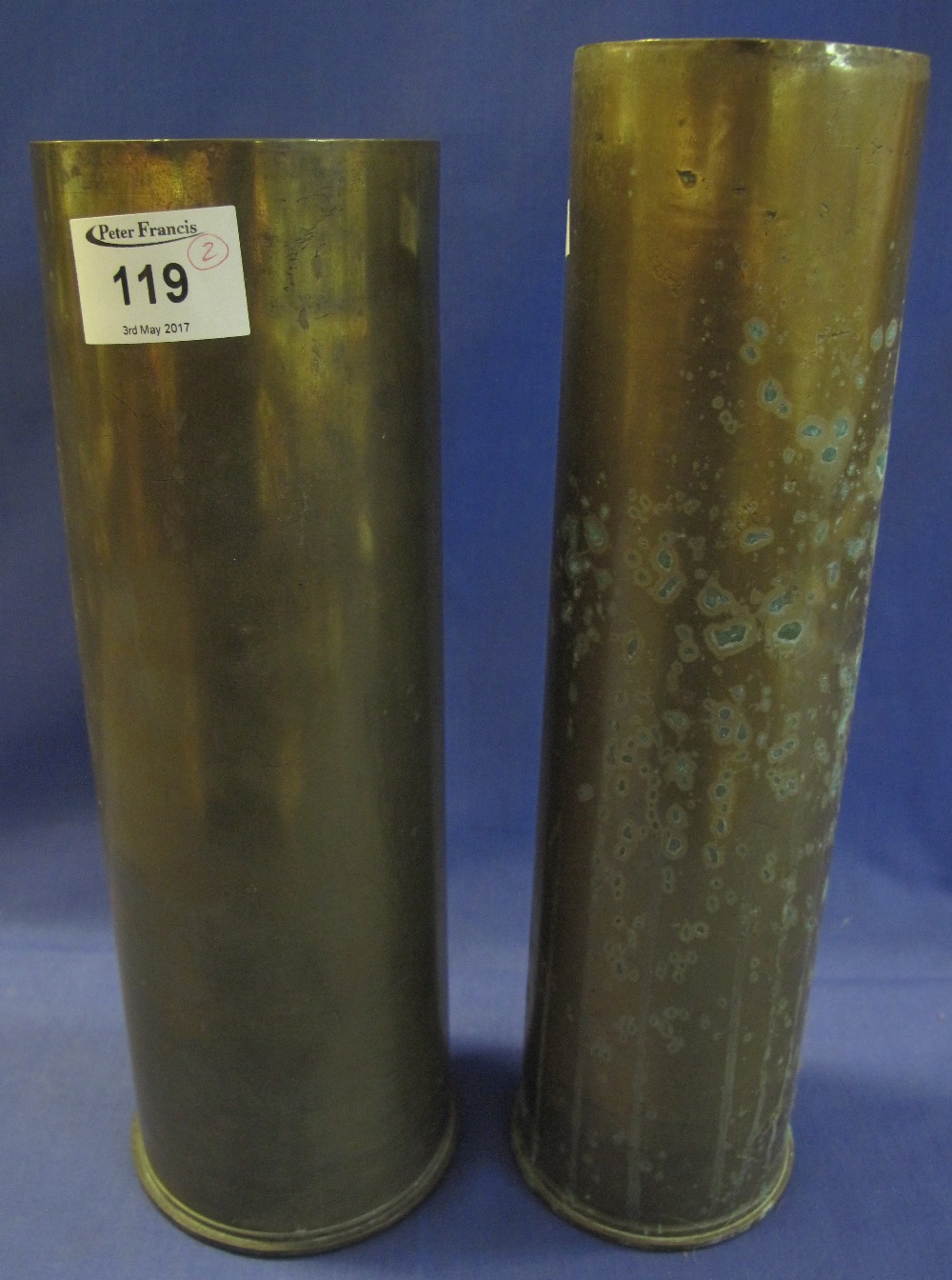 Two brass shell cases, one dated: 1916. (2)(B.P. 24% incl. VAT)